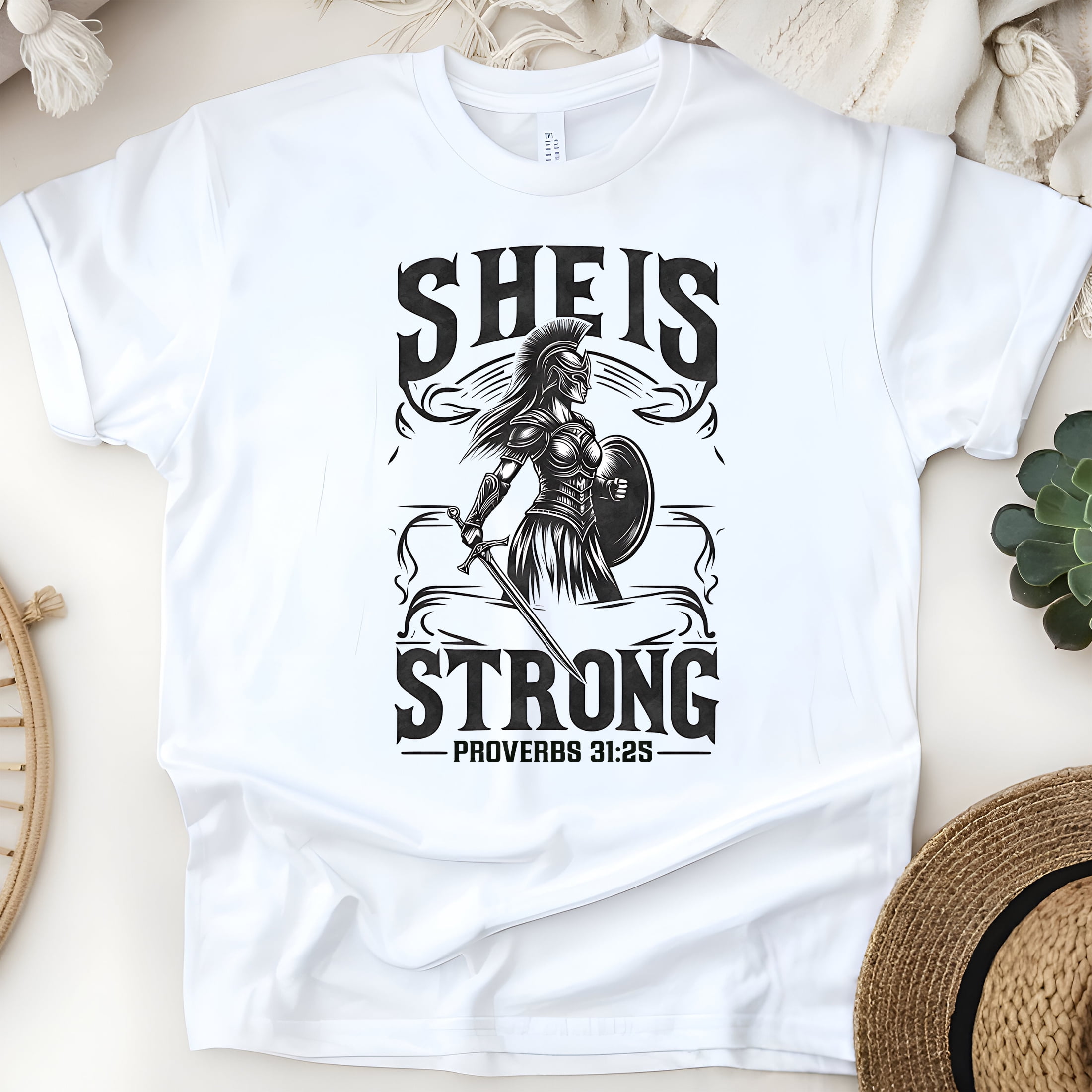 Proverbs 31:25 She Is Strong Shirt Warrior Woman Bible Verse Tee , White, Size S - Walmart.com