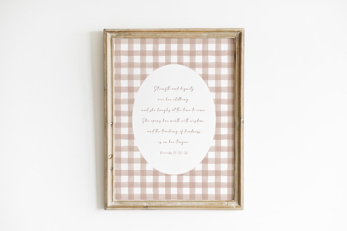 Proverbs Thirty One Gingham Scripture Poster, Stretched Size 16x24 ...