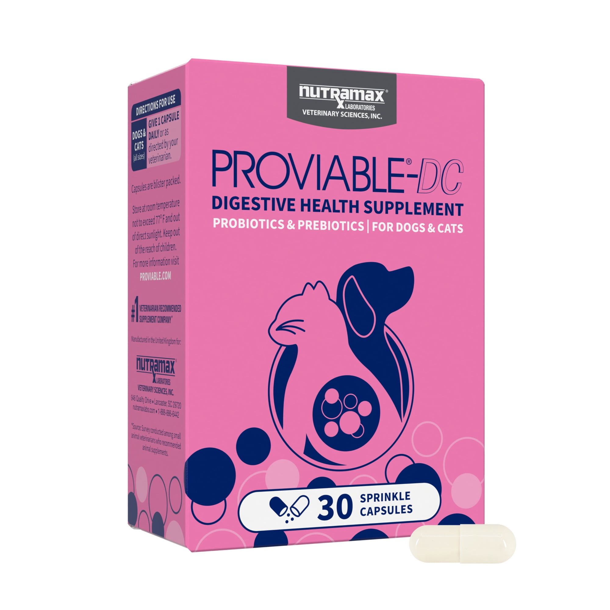 Nutramax Proviable Digestive Health Supplement for Cats & Dogs, Small ...