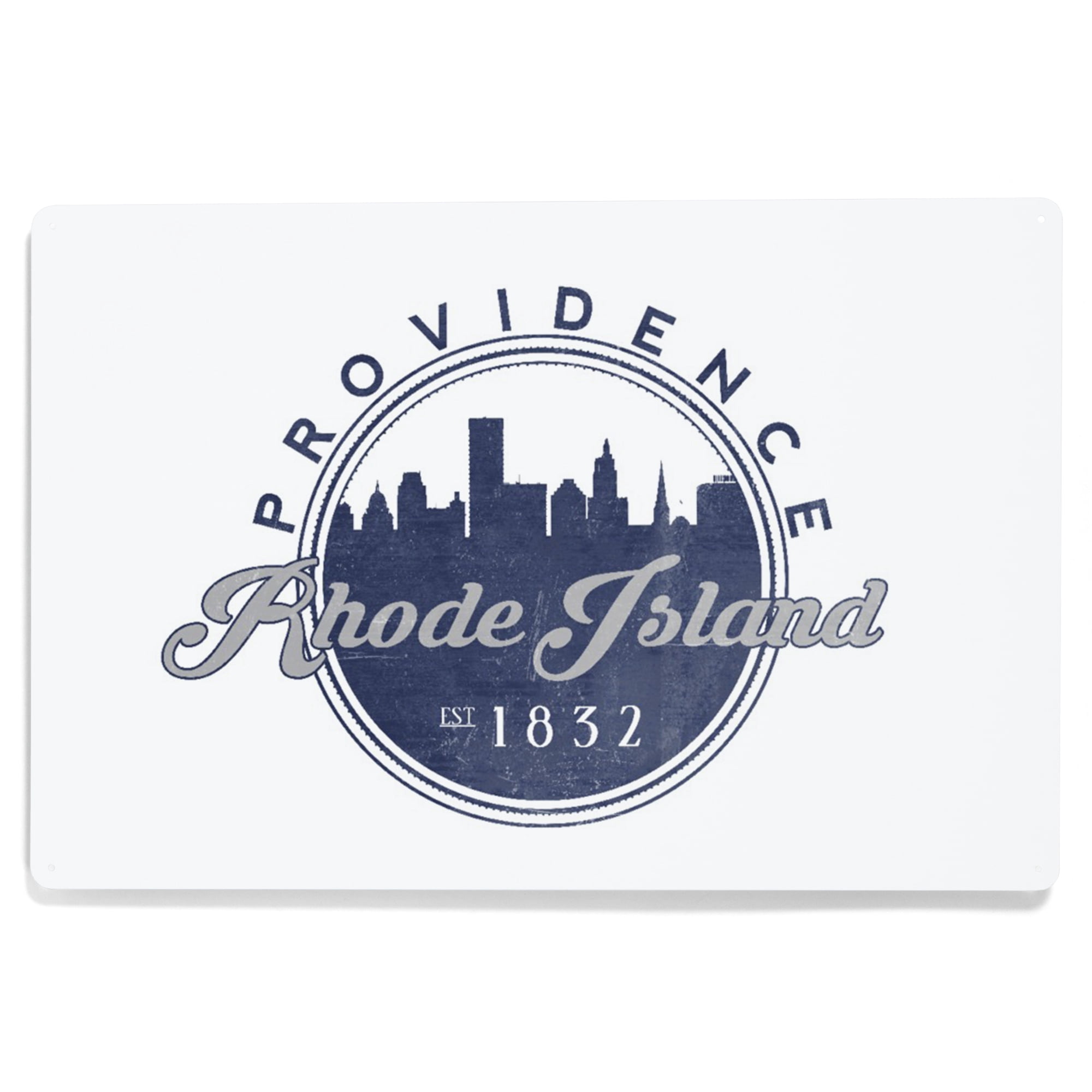 Providence, Rhode Island, Skyline Seal (Blue) (12x18 Aluminum Art ...