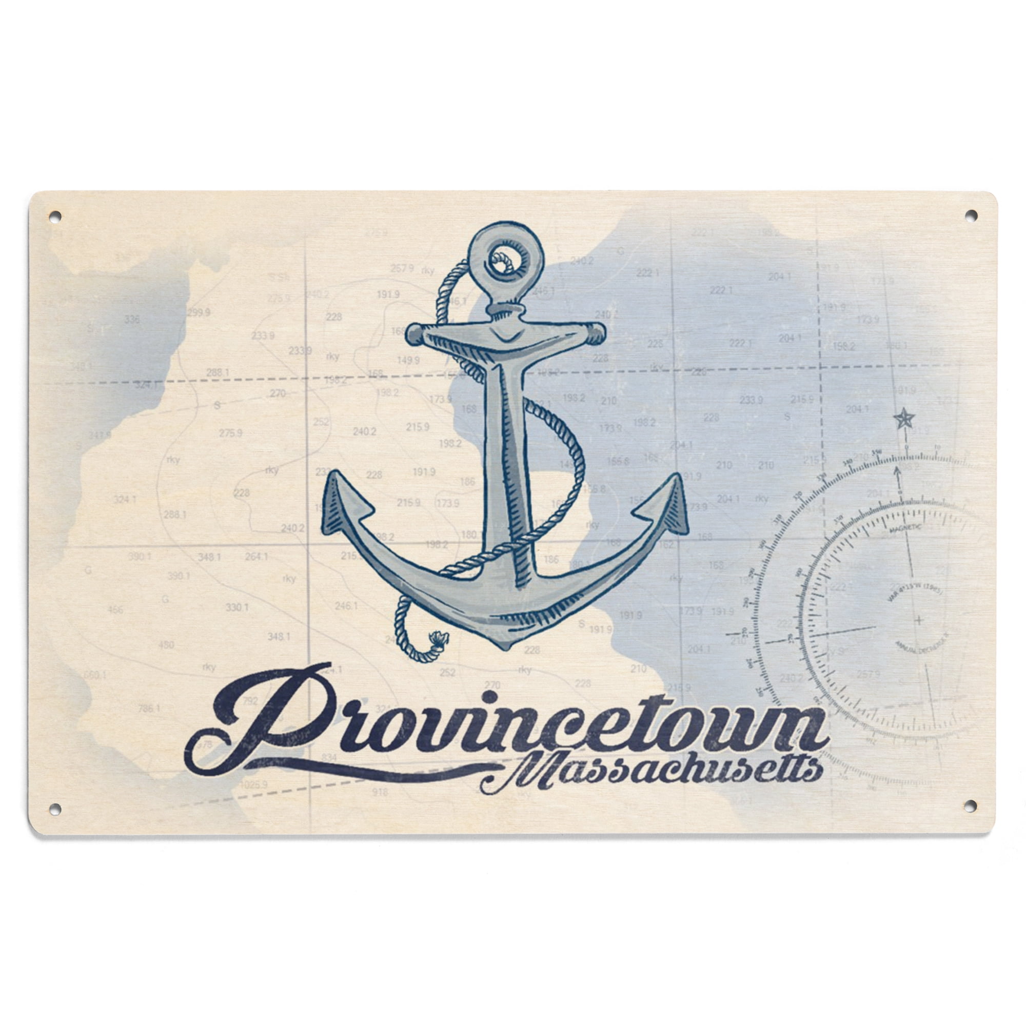 Provincetown, Massachusetts, Coastal Icon, Anchor, Blue Birch Wood Wall ...