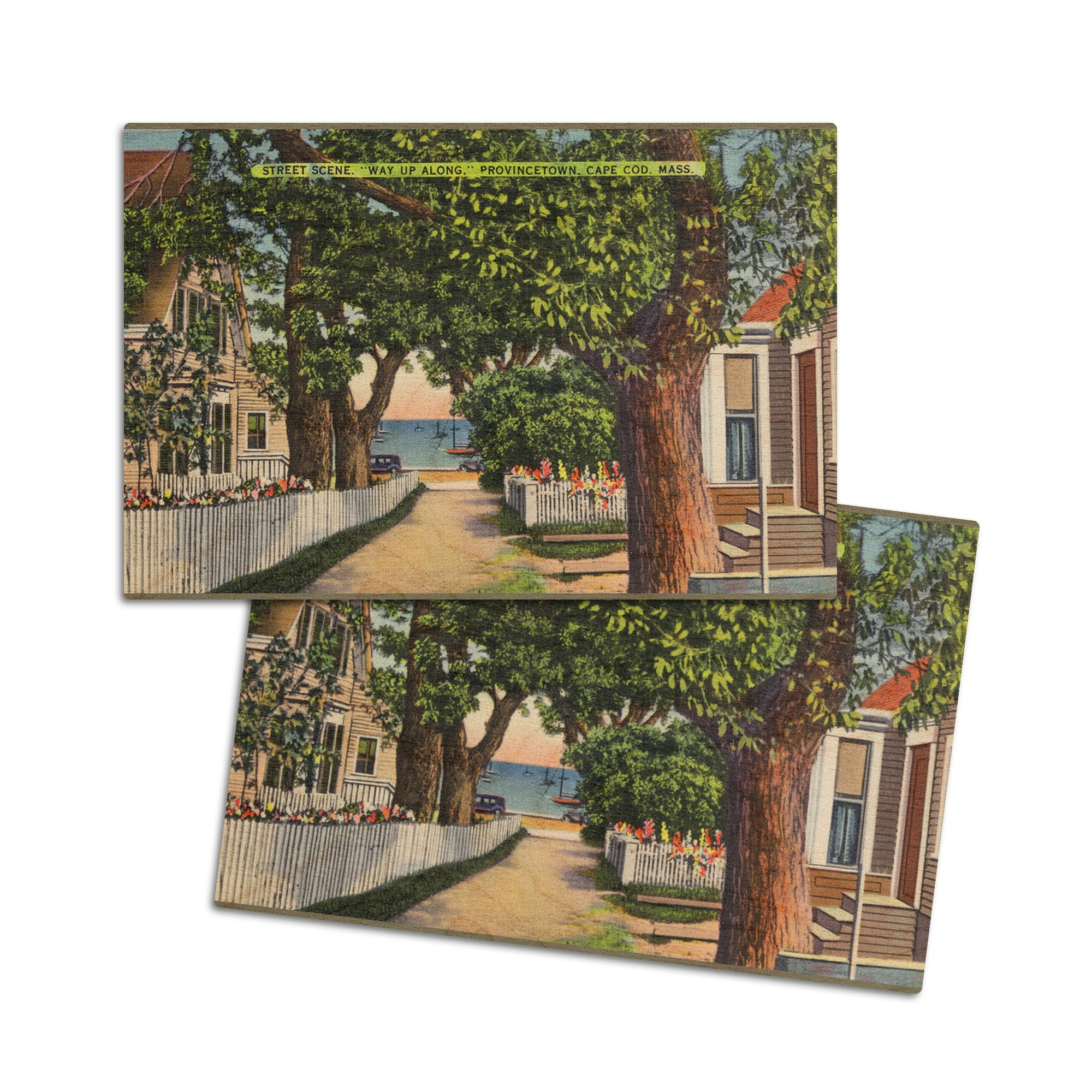 Provincetown, Massachusetts, Street Scene of Residences (4x6 Birch Wood ...