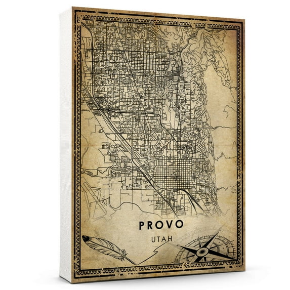 Provo Vintage Map Prints Canvas, Utah Map Art Canvas, Canvas, Provo Map ...