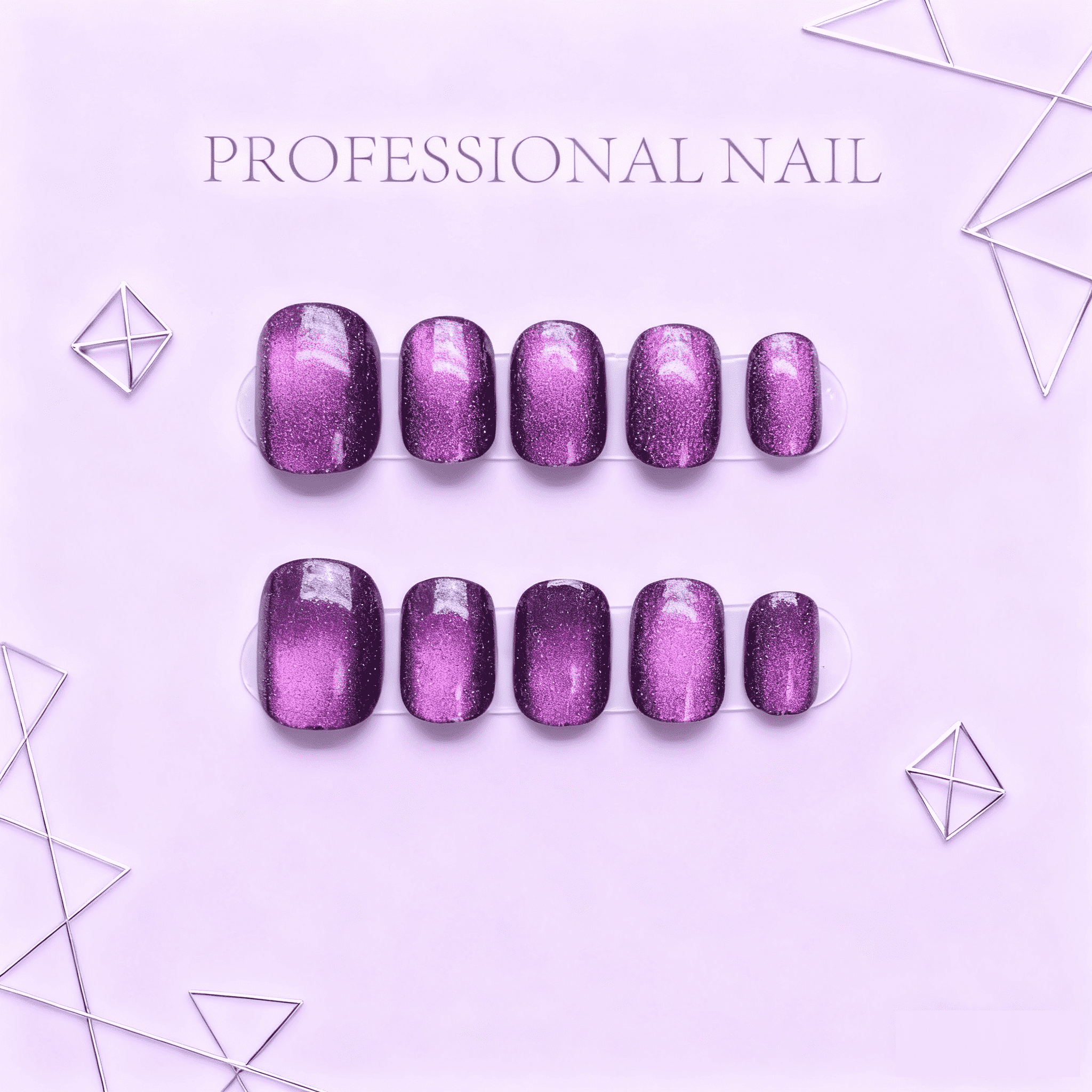 Provocative Purple Starry Cat's Eye Short Press On Nails for Women ...