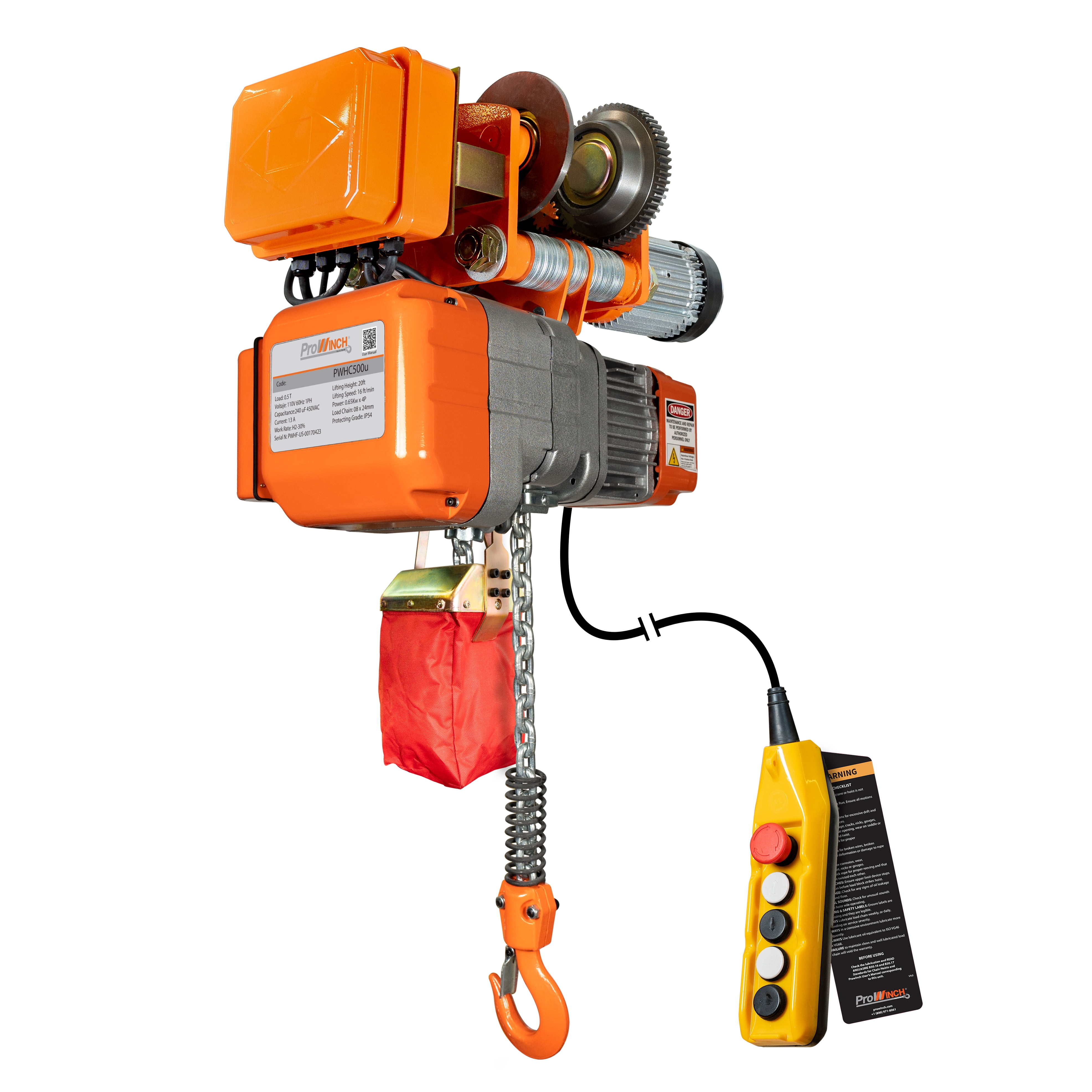 Prowinch 1/2 Ton Electric Chain Hoist Power Trolley 20 ft. G80 Chain M3 ...