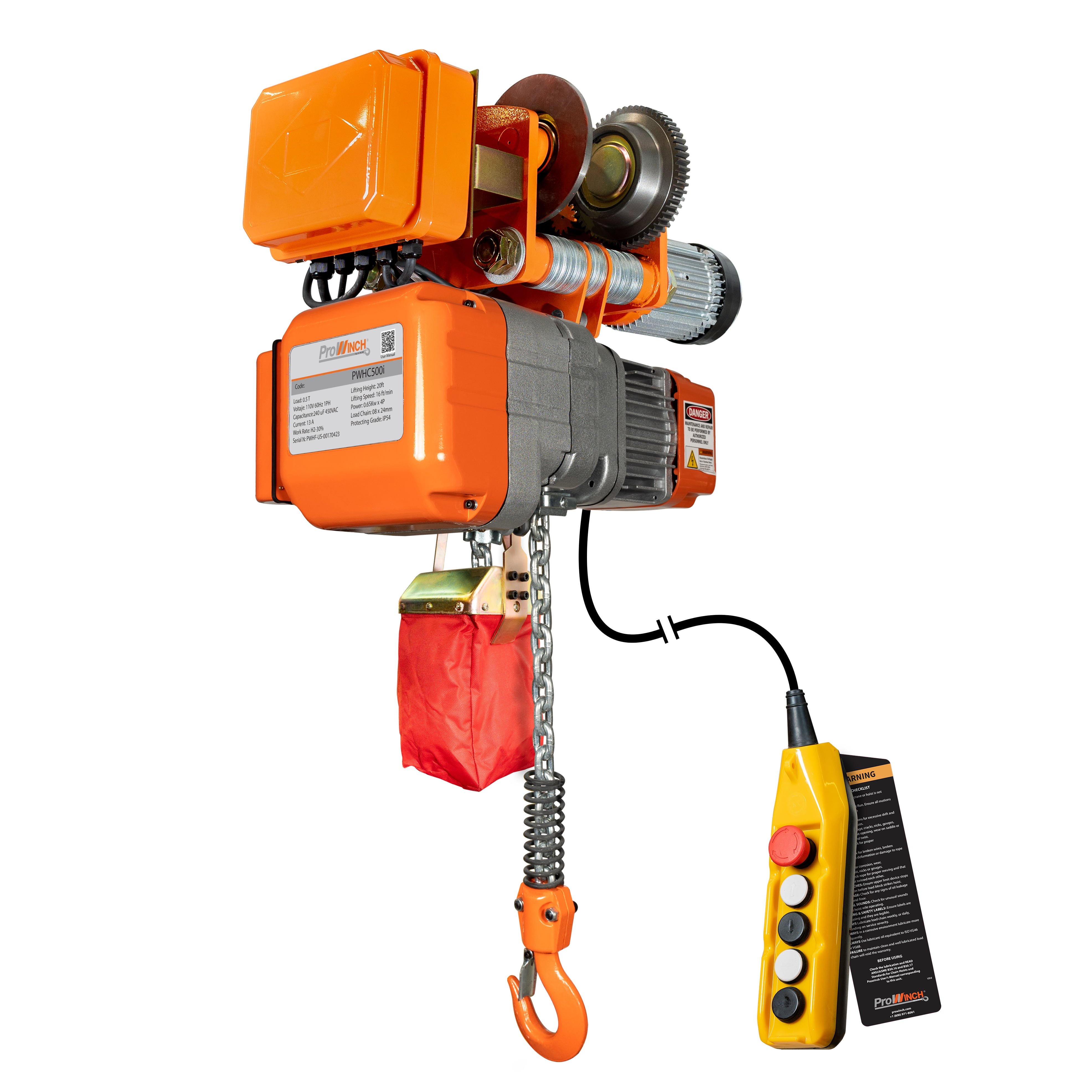 Prowinch 1/2 ton 1100 lb 220V 1 Speed Electric Chain Hoist Power ...