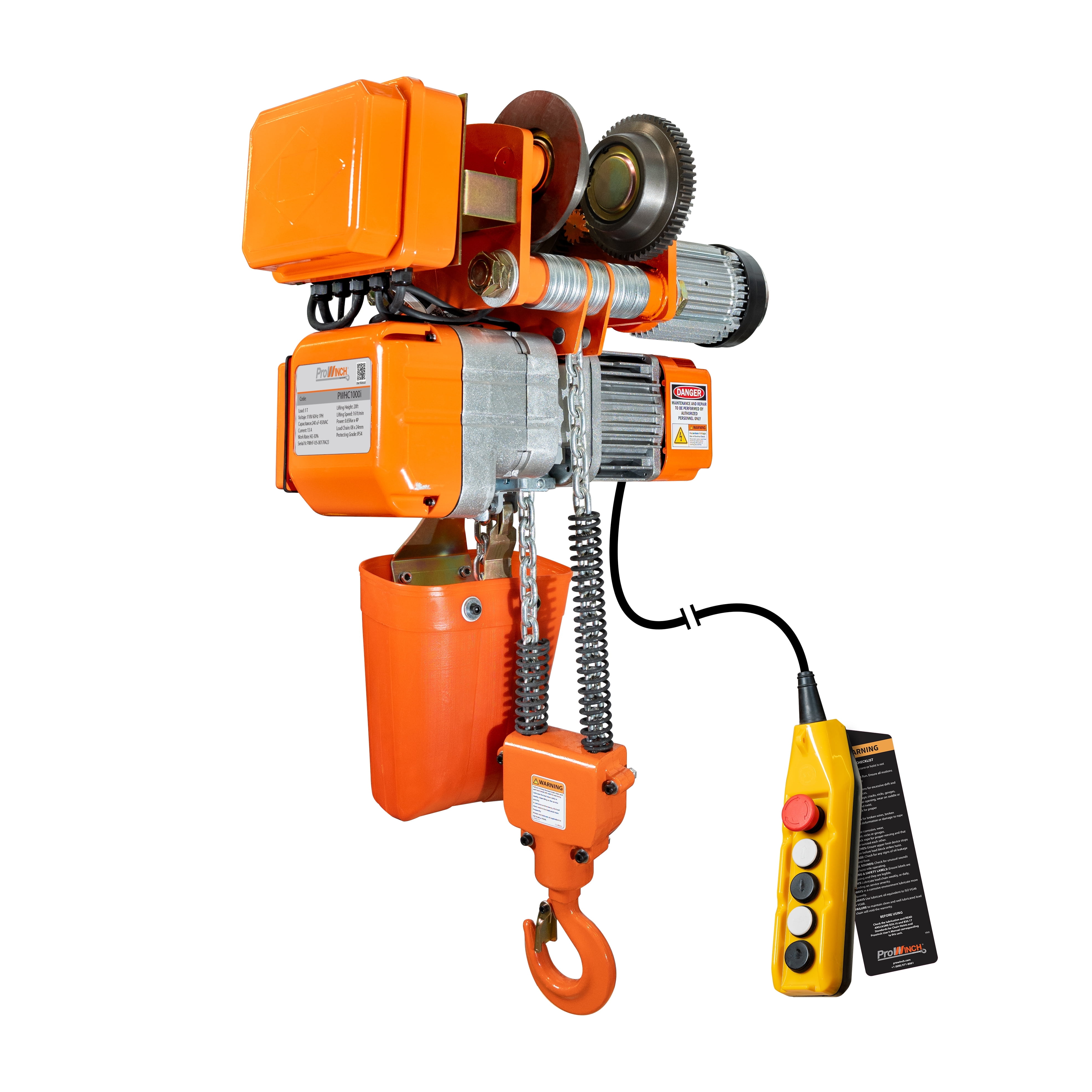 Prowinch 1 ton 2200 lb 220V 1 Speed Electric Chain Hoist Power Trolley ...