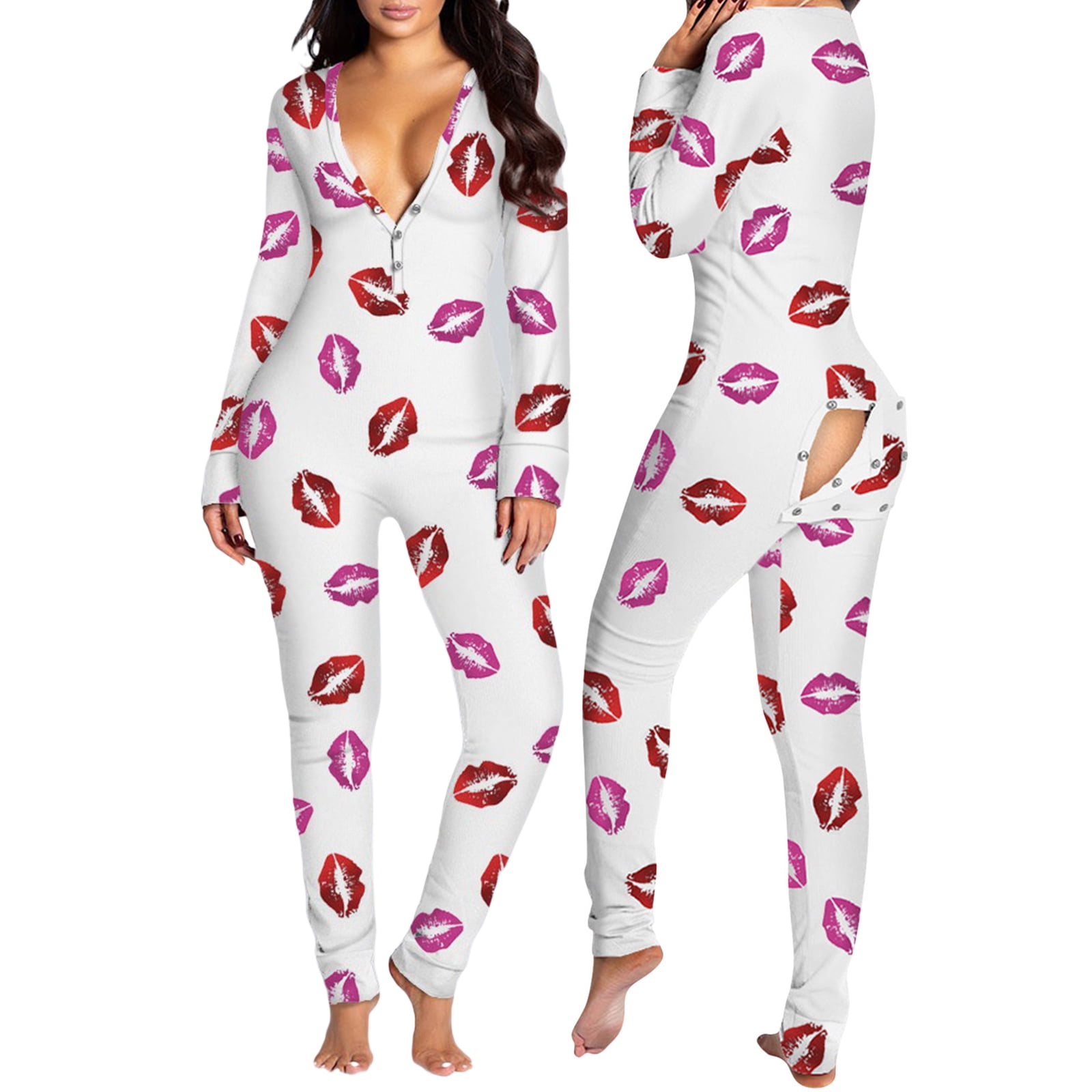 Prreey Womens Sexy One Piece Jumpsuits Deep V Neck One Piece Pajamas