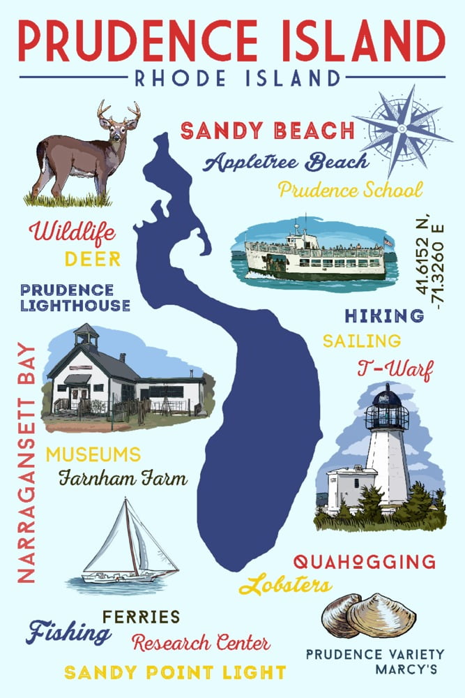 Prudence Island, Rhode Island, Typography and Icons (16x24 Giclee ...