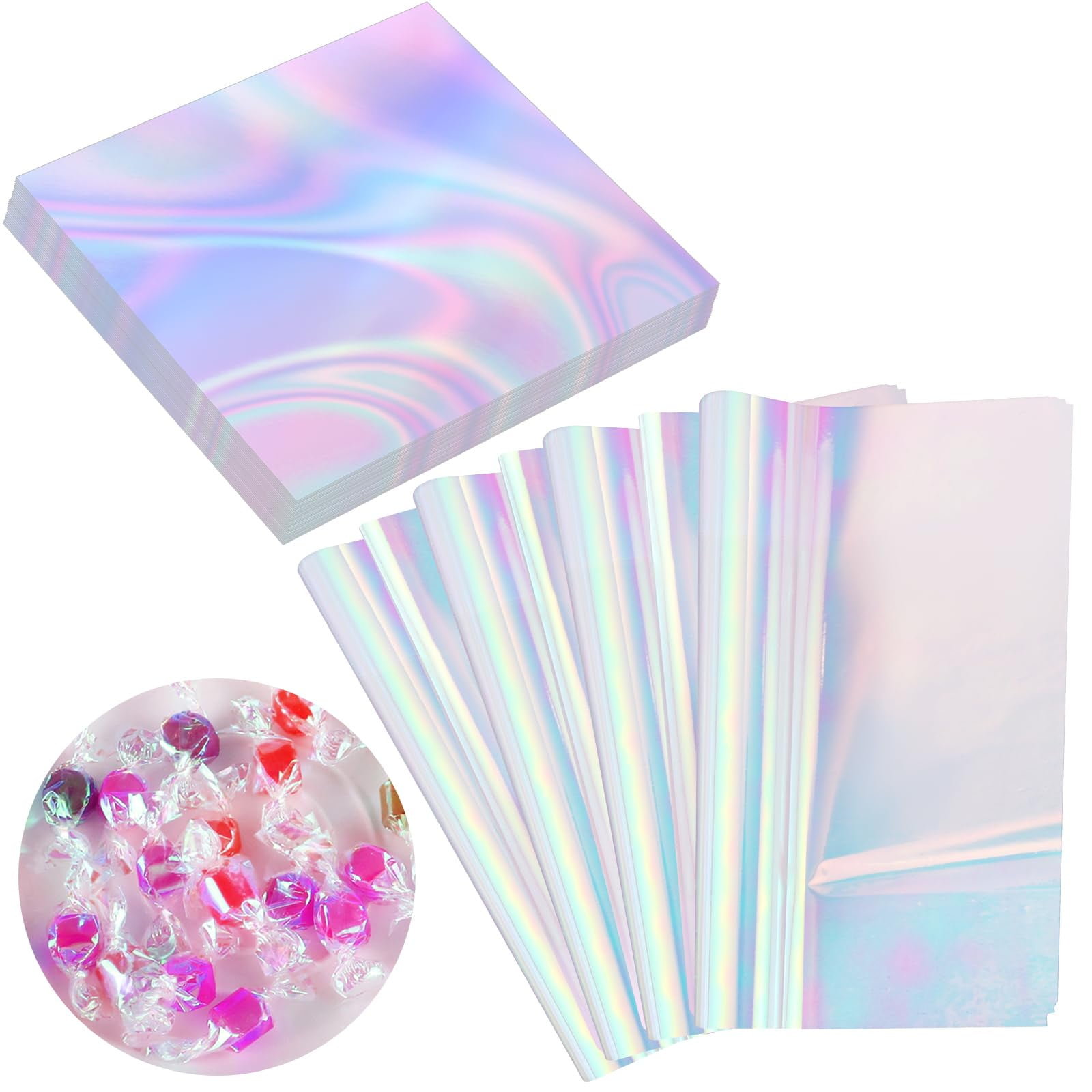 Prudiut 150 Pieces Cellophane Sheets Iridescent Cellophane Wrap ...