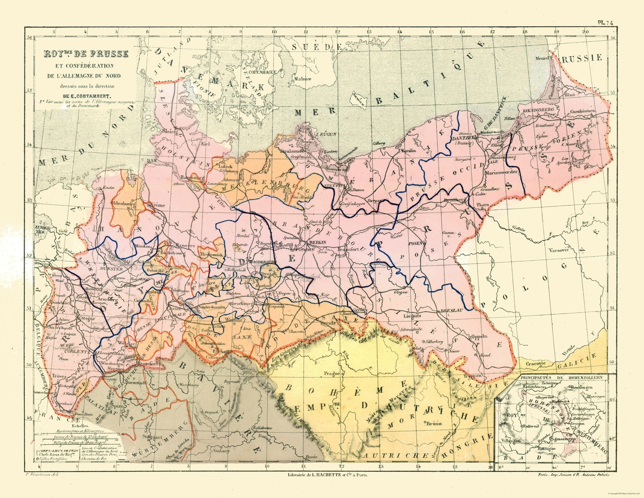 Historic Map - Prussian Kingdom North German Confederation - Cortambert ...