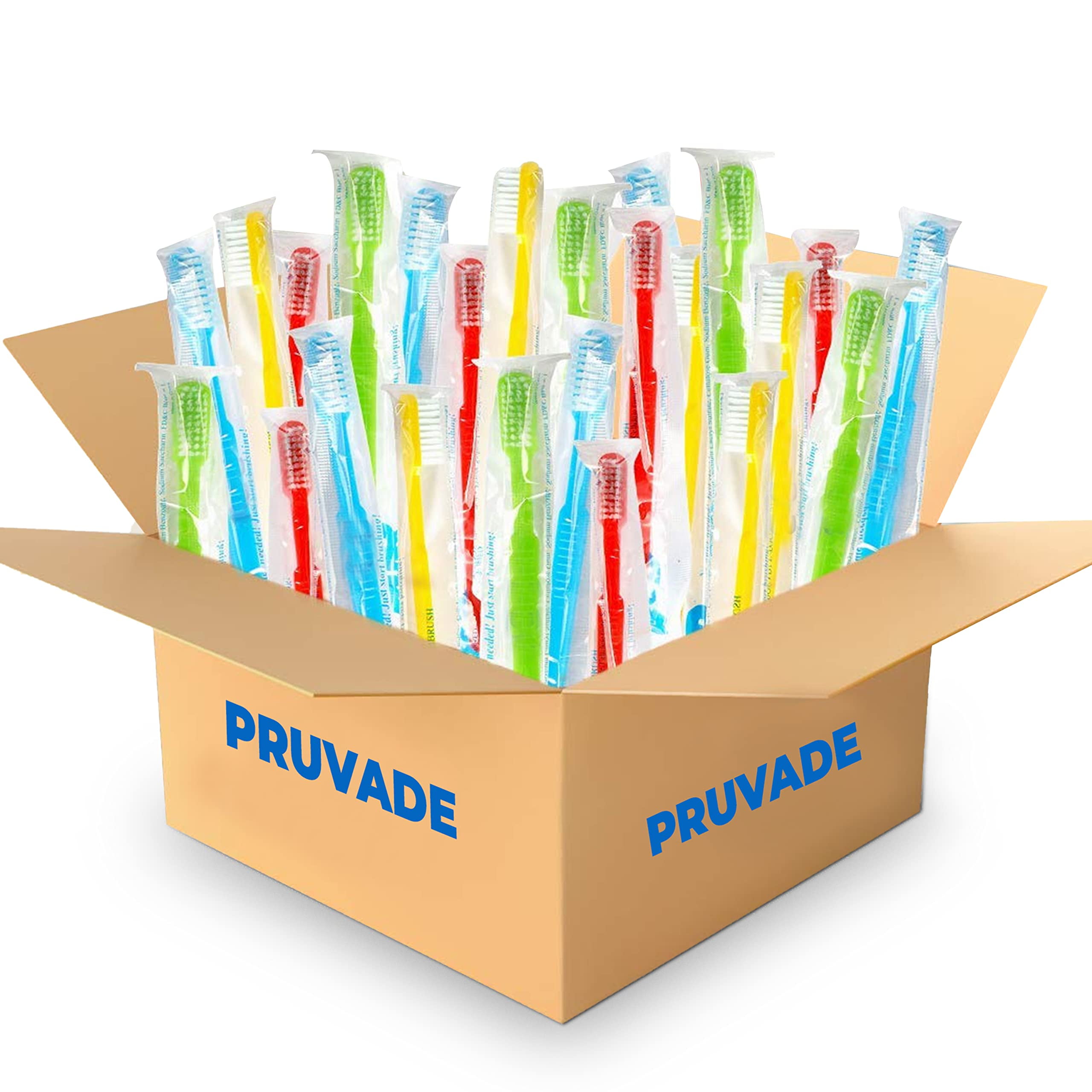 Pruvade 100 Pack Disposable Toothbrushes with Toothpaste, Built in ...