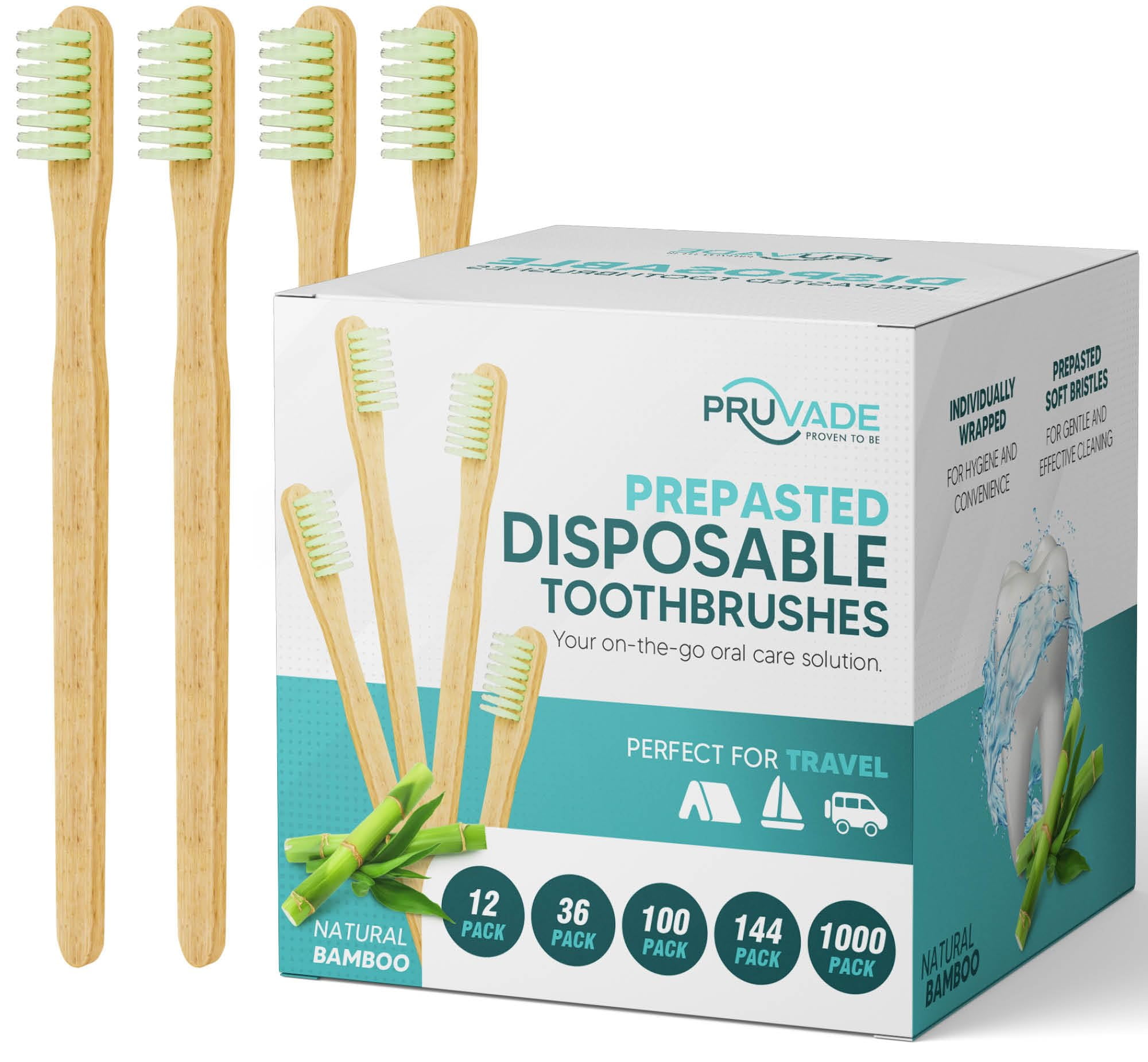 Pruvade 12 Pack Disposable Bamboo Toothbrushes with Toothpaste Built in ...