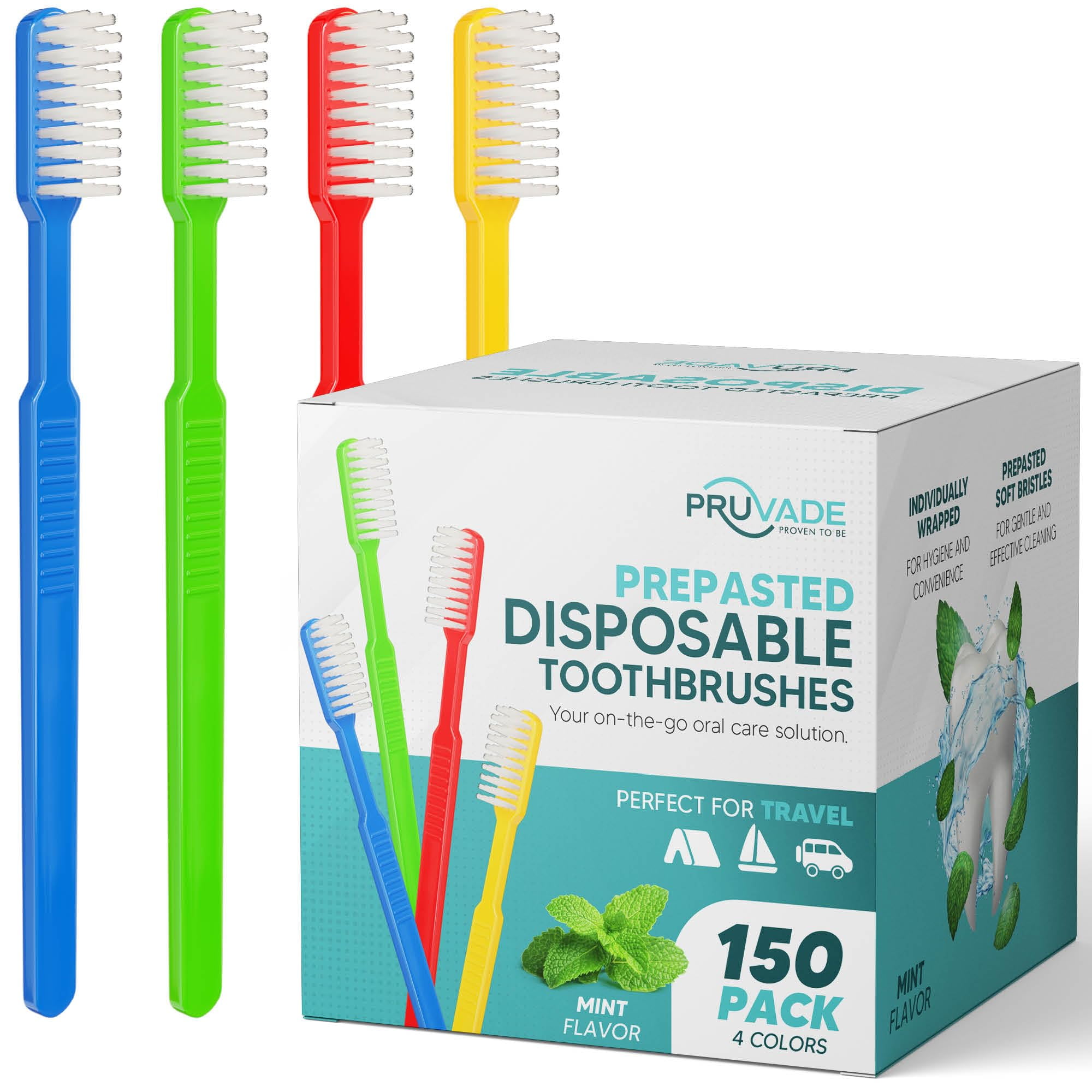 Pruvade 150 Pack Disposable MSF2 Toothbrushes with Toothpaste, Built ...