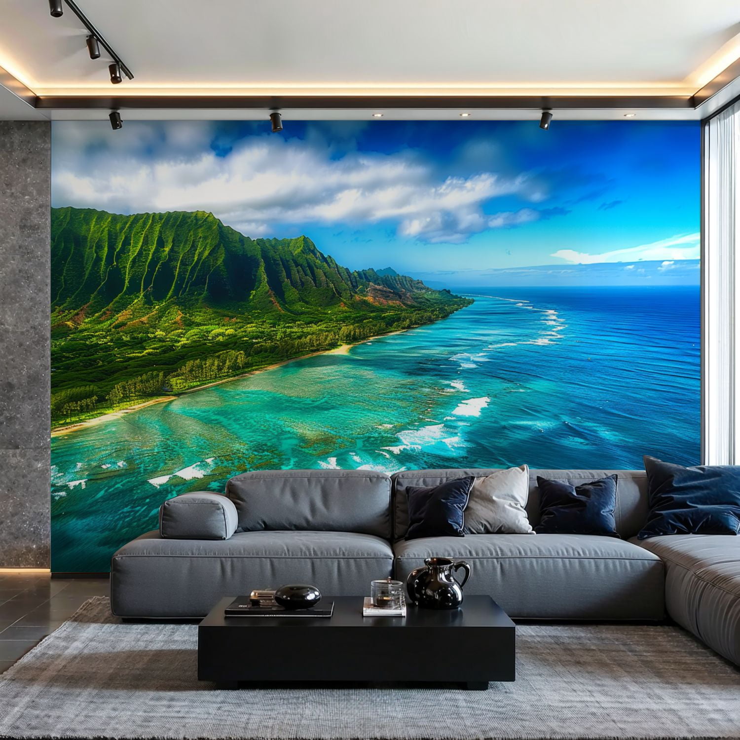 Prxcm Canvas Wall Mural Peel and Stick Large Wallpaper Aerial View Oahu ...