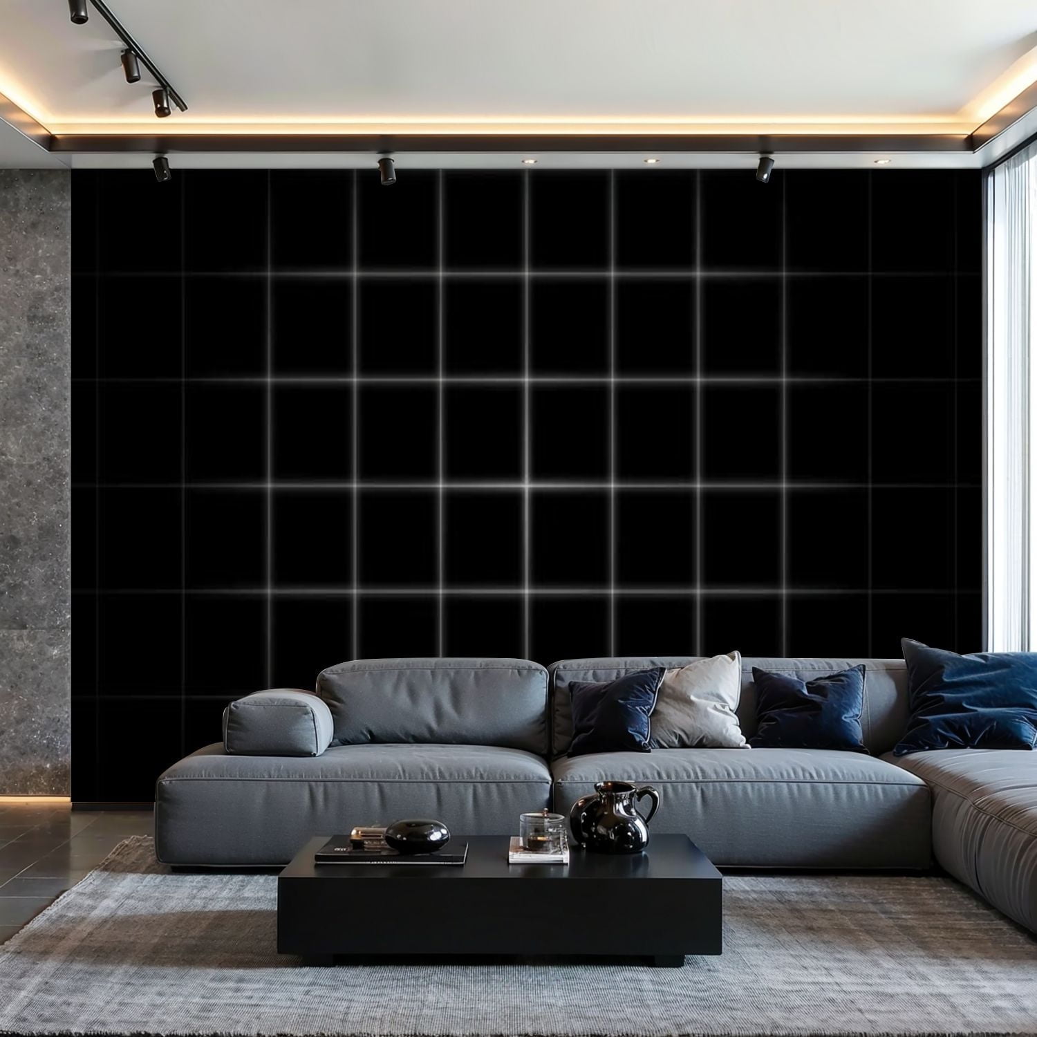Prxcm Canvas Wall Mural Peel and Stick Large Wallpaper Black dark grid ...