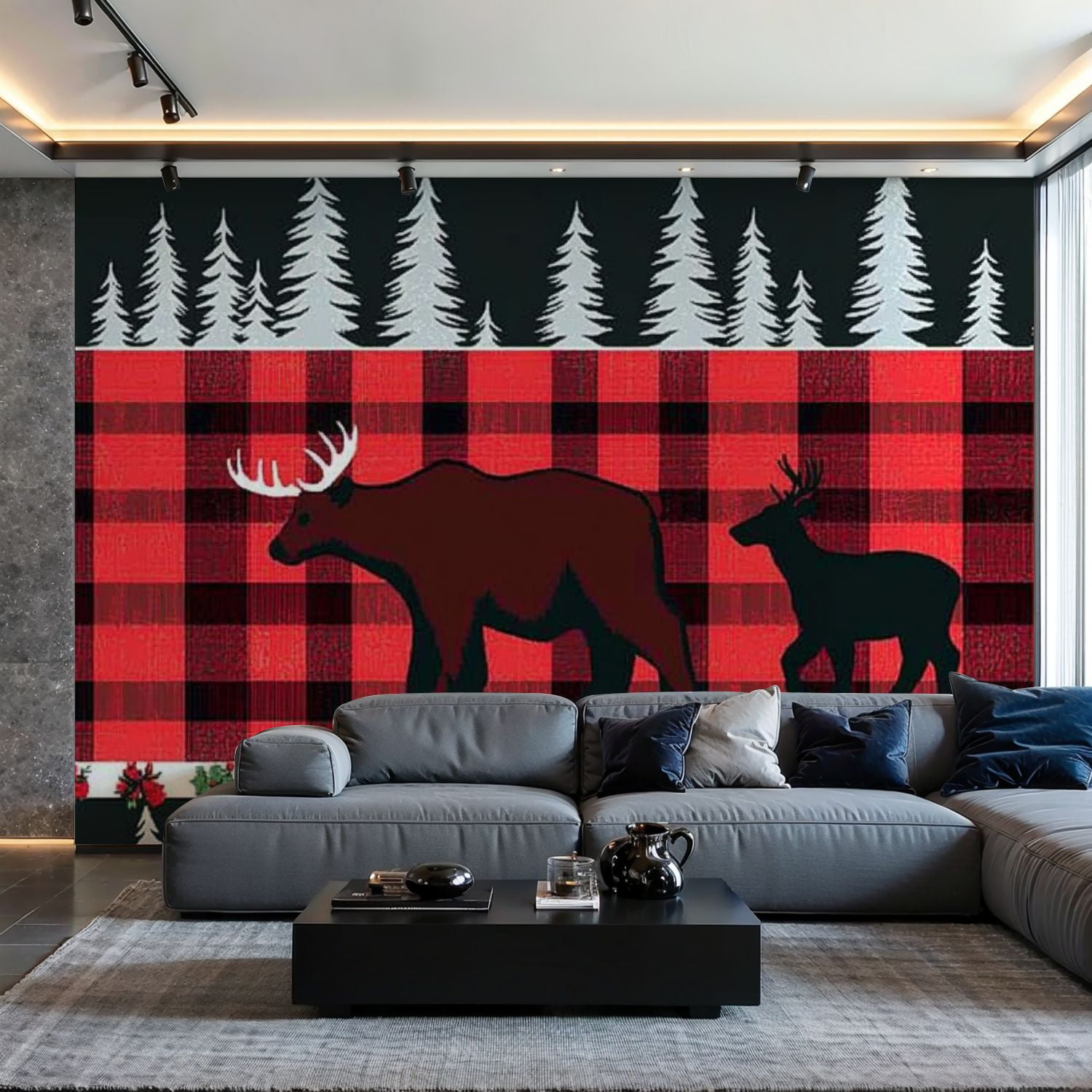 Prxcm Canvas Wall Mural Peel and Stick Large Wallpaper Buffalo plaid ...