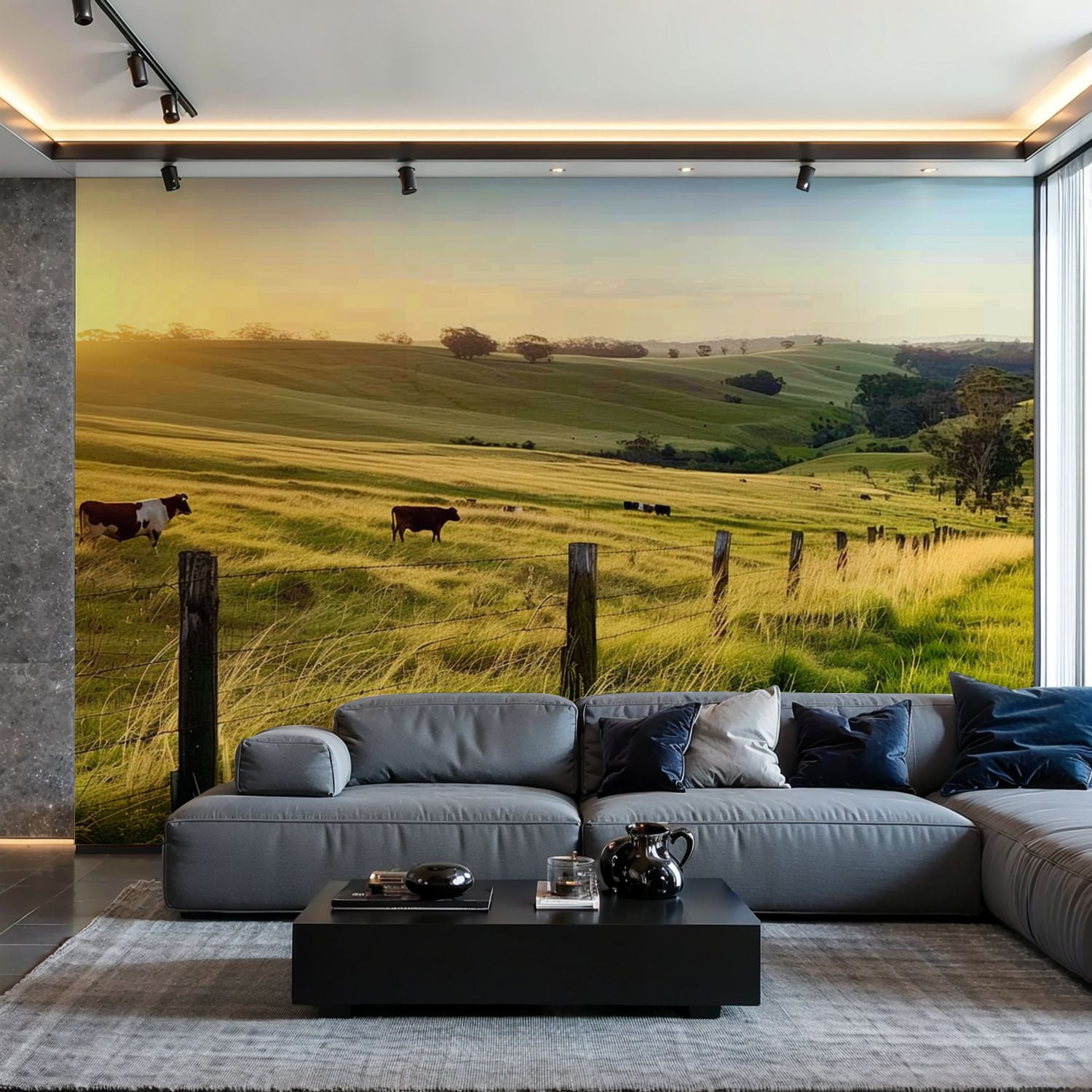 Prxcm Canvas Wall Mural Peel and Stick Large Wallpaper Cows Grazing ...