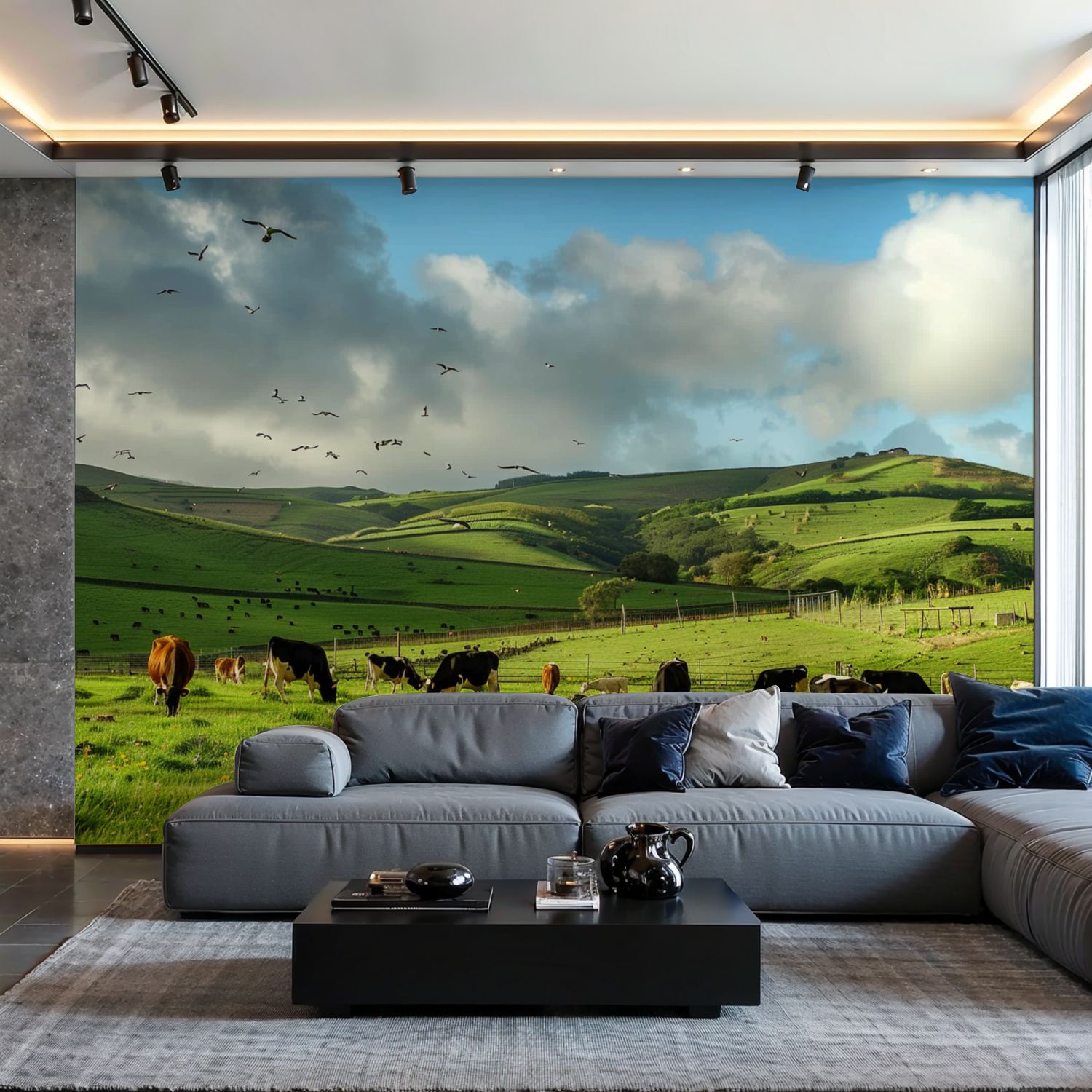 Prxcm Canvas Wall Mural Peel and Stick Large Wallpaper Dairy cows field ...