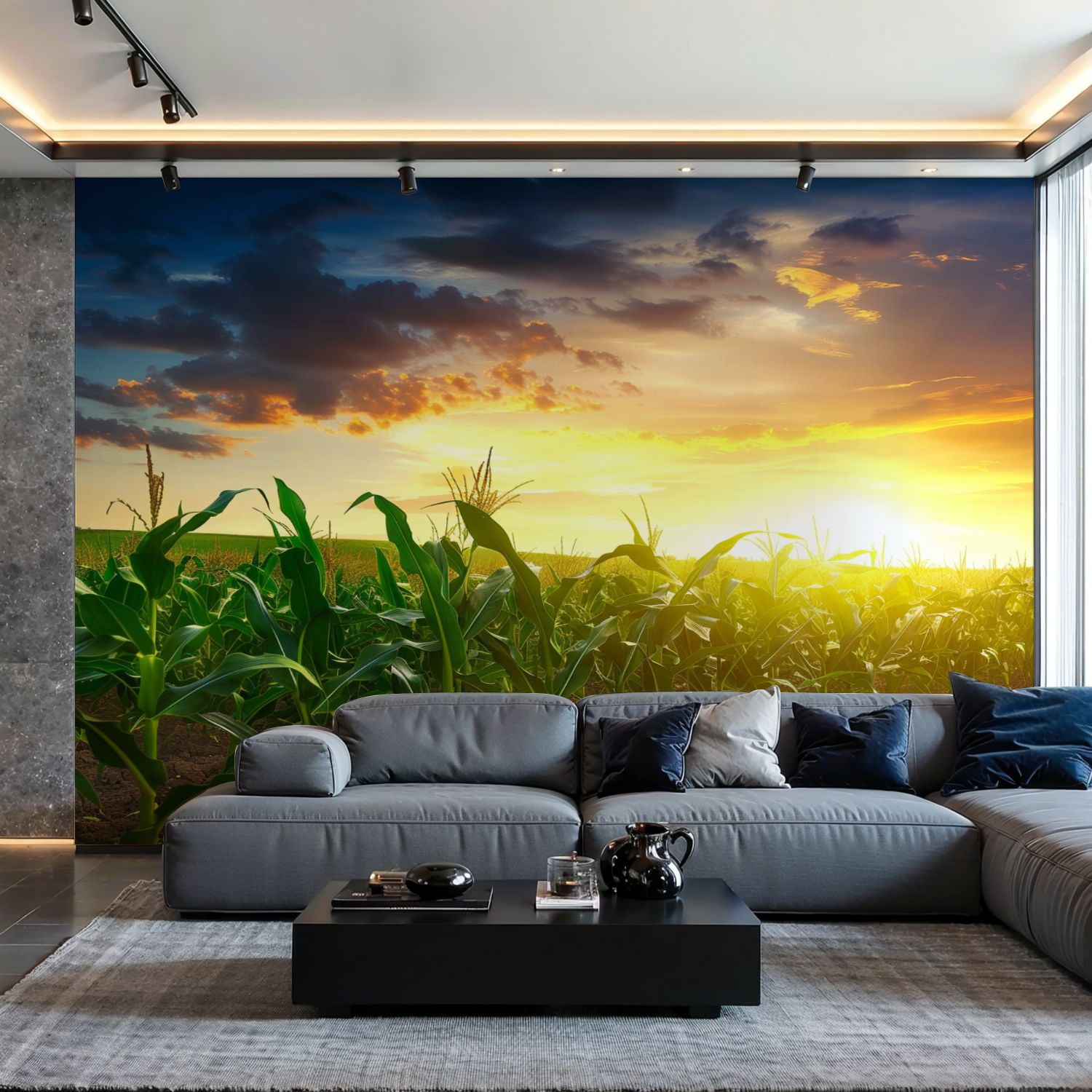 Prxcm Canvas Wall Mural Peel and Stick Large Wallpaper Green corn field ...
