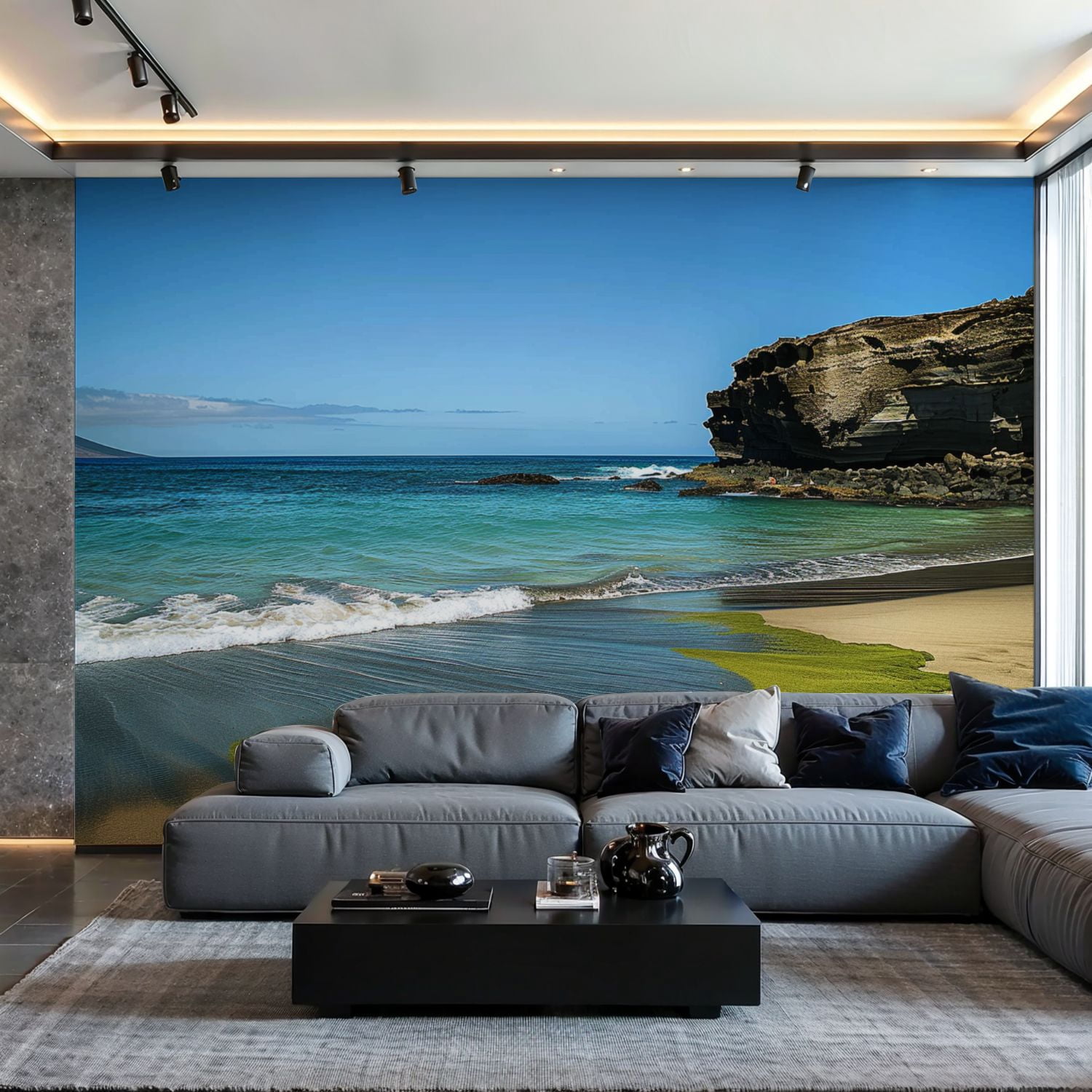 Prxcm Canvas Wall Mural Peel and Stick Large Wallpaper Green sand beach ...