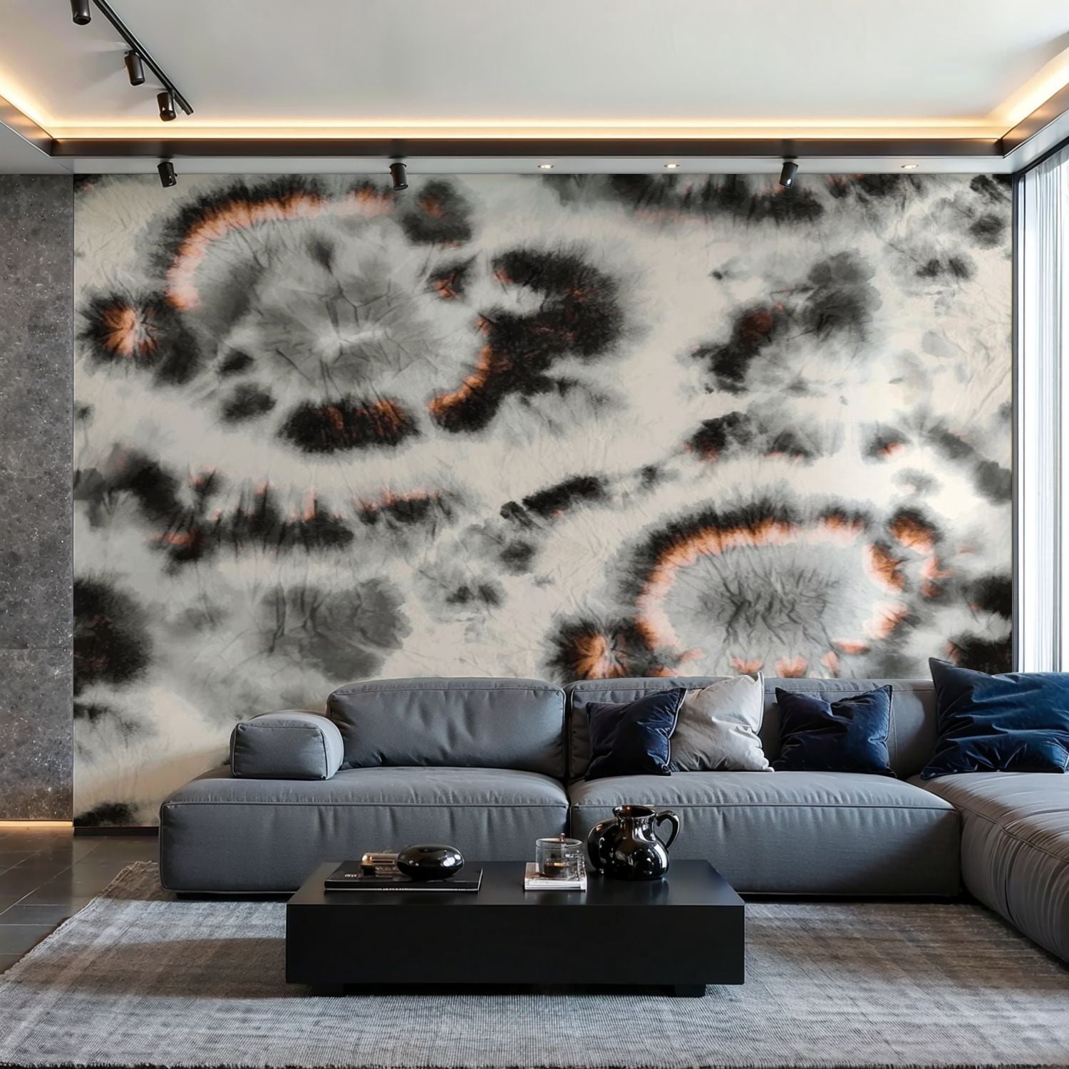 Prxcm Canvas Wall Mural Peel and Stick Large Wallpaper Grey Tye Dye War ...