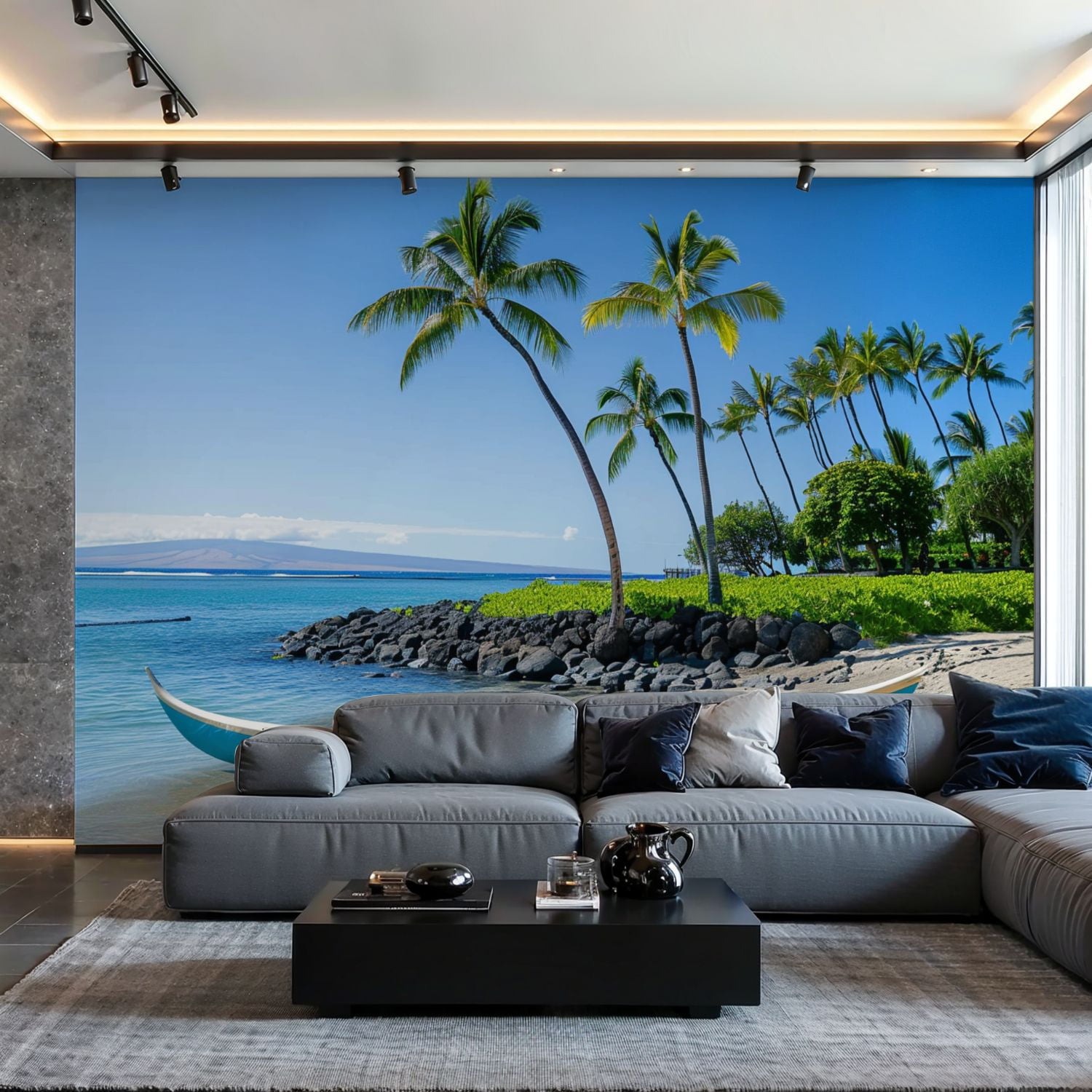 Prxcm Canvas Wall Mural Peel and Stick Large Wallpaper Hawaiian canoe ...