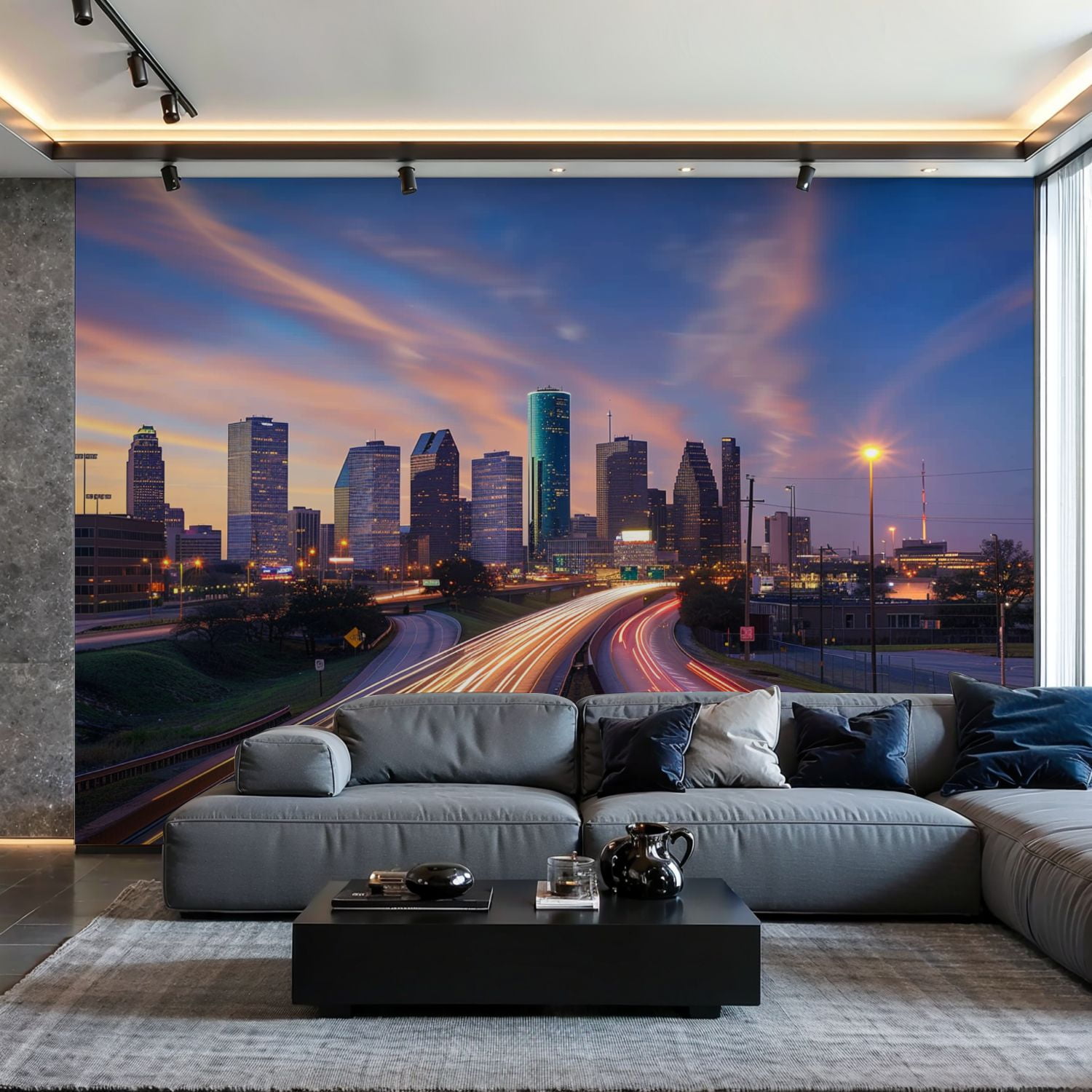 Prxcm Canvas Wall Mural Peel and Stick Large Wallpaper Houston Texas Skyline Wall Art Decor for ...