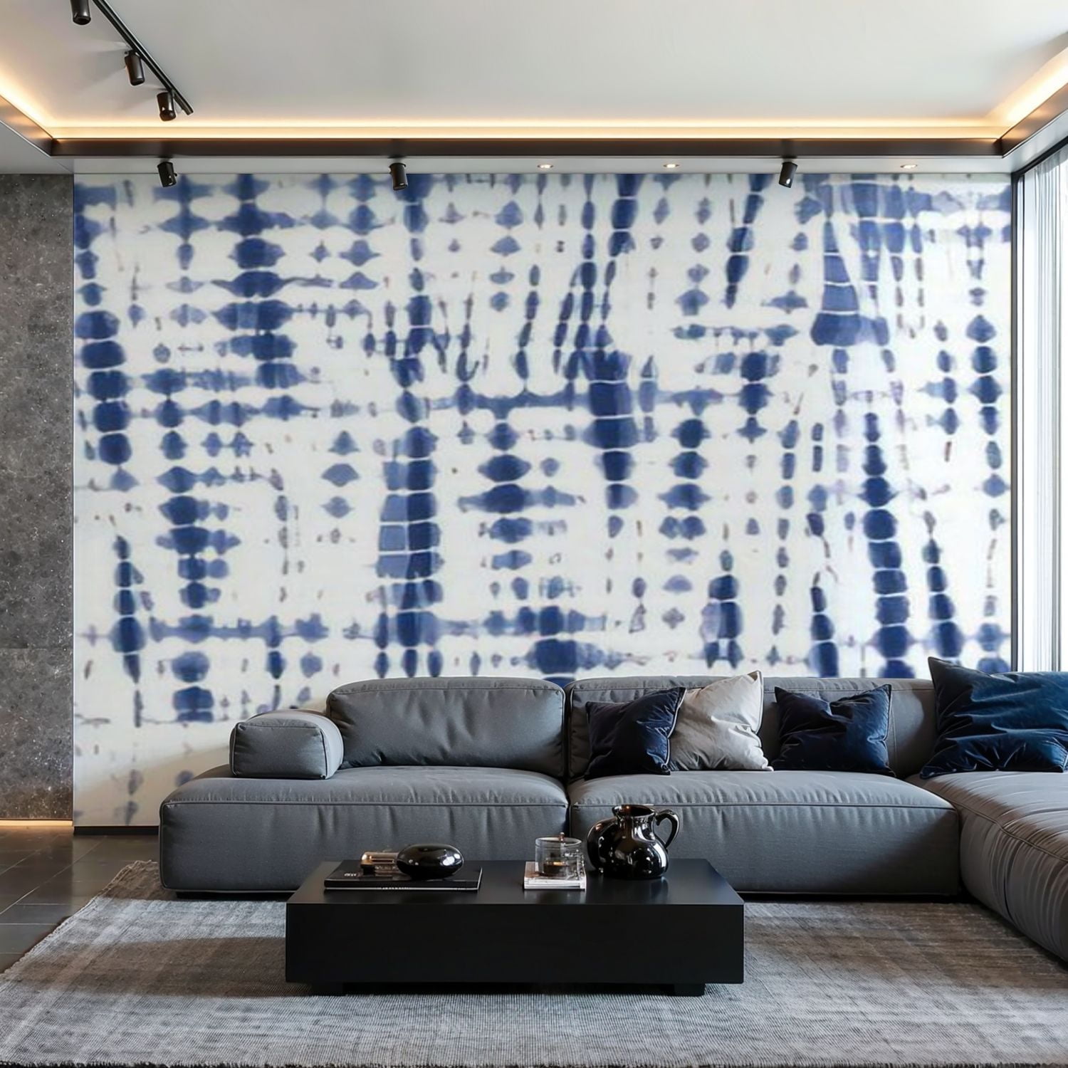 Prxcm Canvas Wall Mural Peel and Stick Large Wallpaper Indigo Blue ...