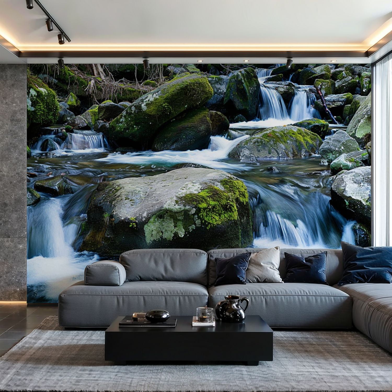 Prxcm Canvas Wall Mural Peel and Stick Large Wallpaper Mountain Stream ...