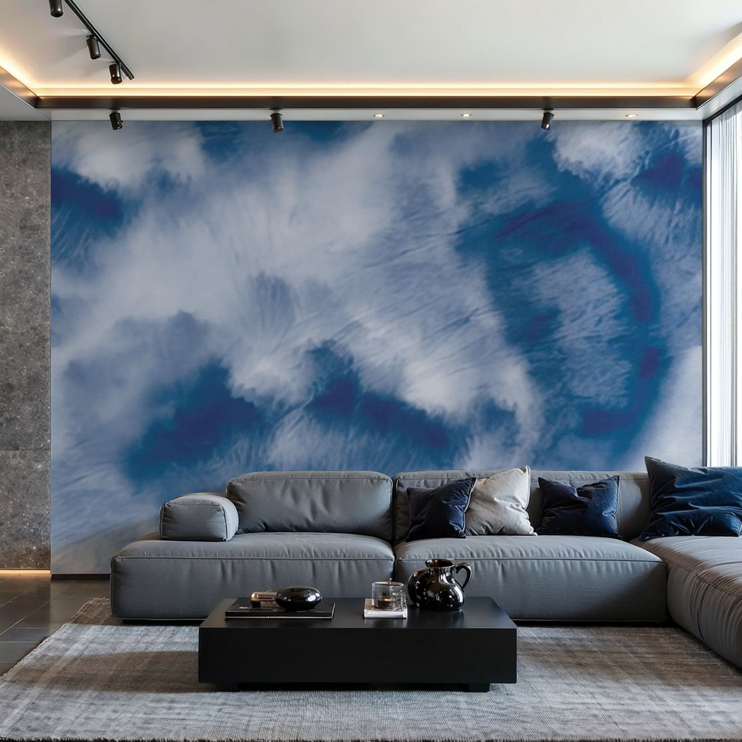 Prxcm Canvas Wall Mural Peel and Stick Large Wallpaper Navy Dye Paint ...