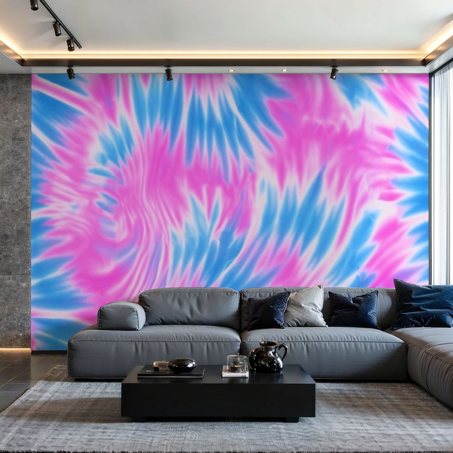 Prxcm Canvas Wall Mural Peel and Stick Large Wallpaper Pink blue tie ...