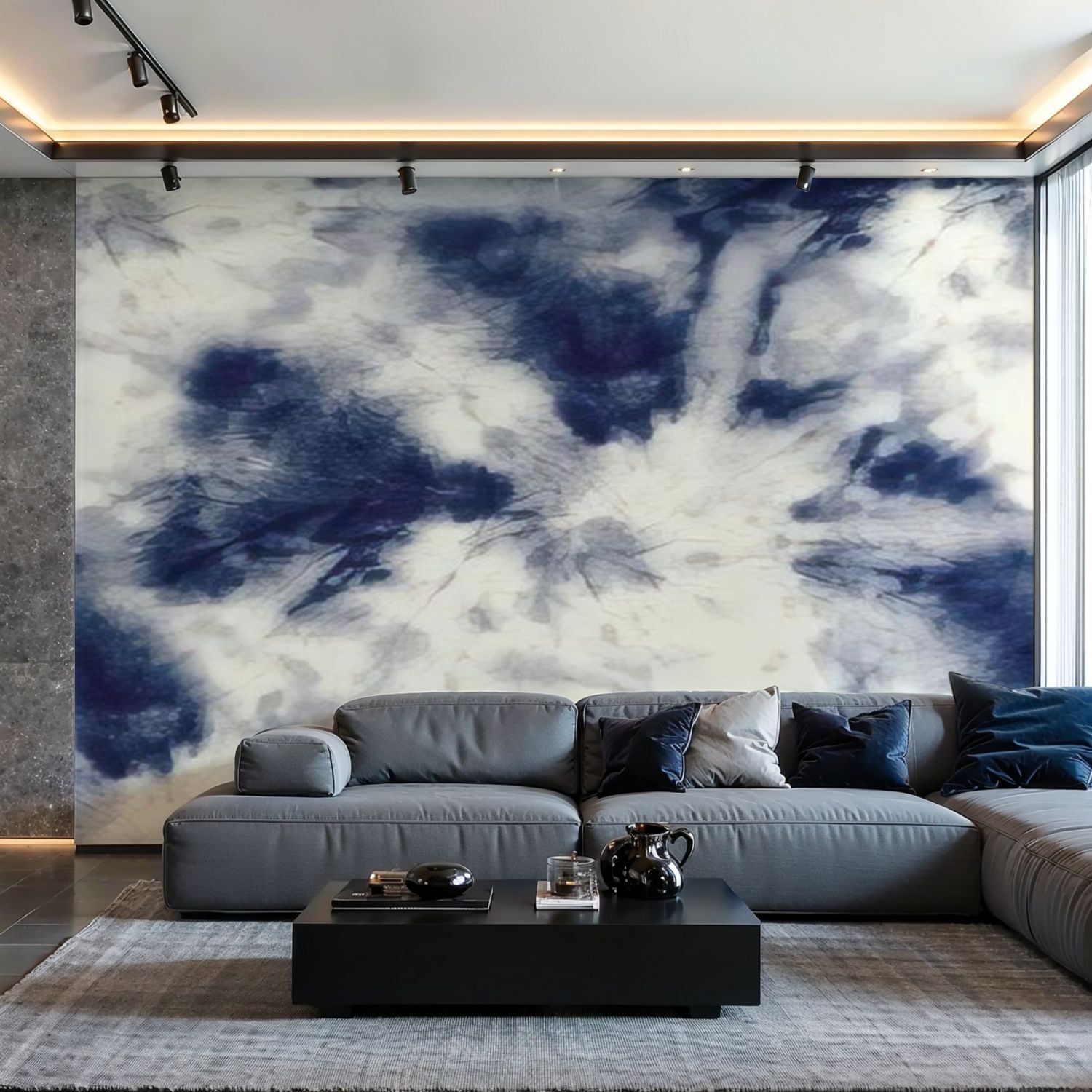 Prxcm Canvas Wall Mural Peel and Stick Large Wallpaper Tie Dye Blue Tie ...