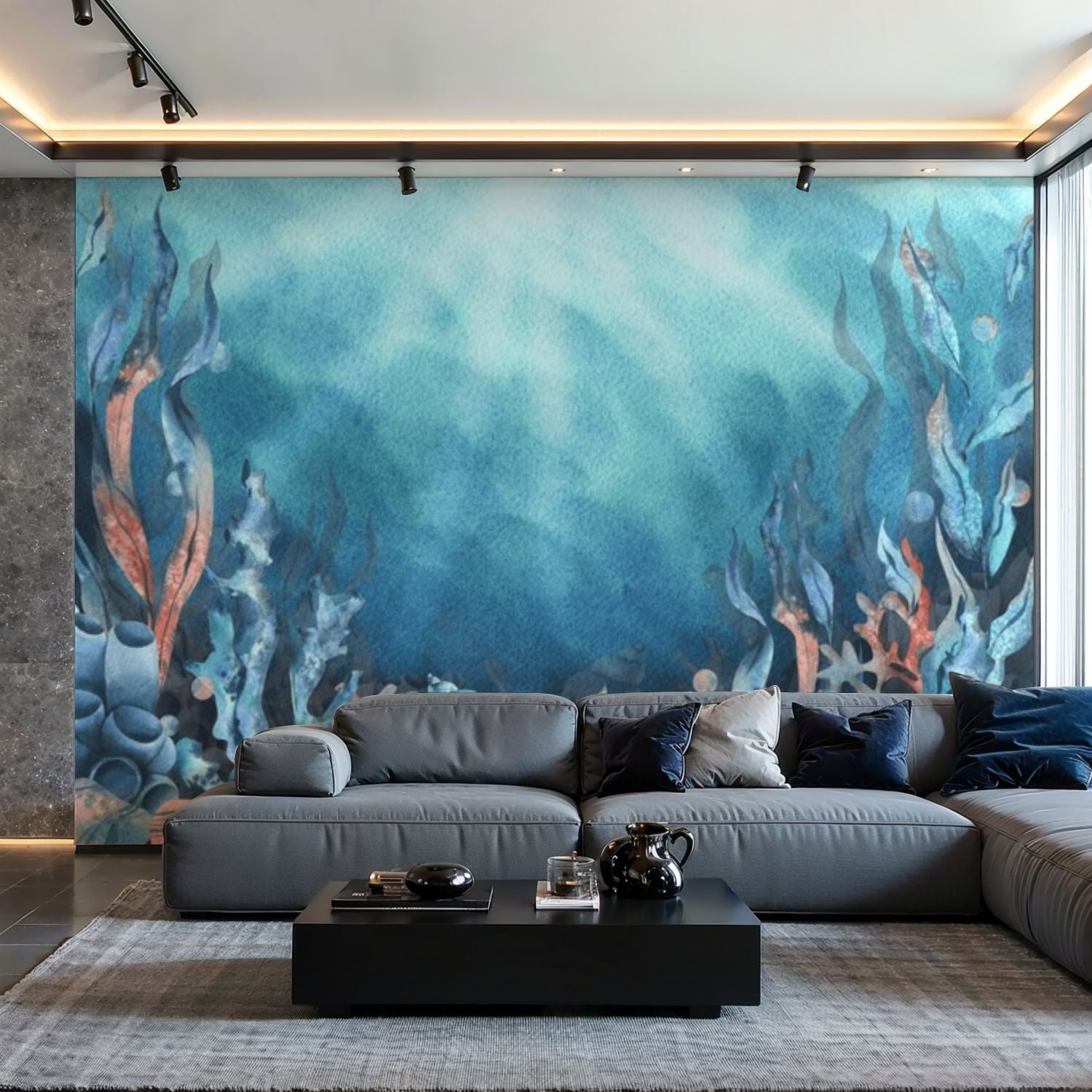 Prxcm Canvas Wall Mural Peel and Stick Large Wallpaper Underwater world ...