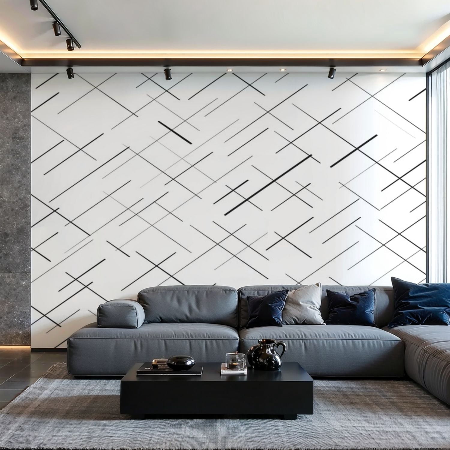 Prxcm Canvas Wall Mural Peel and Stick Large Wallpaper Unequal lines 45 ...