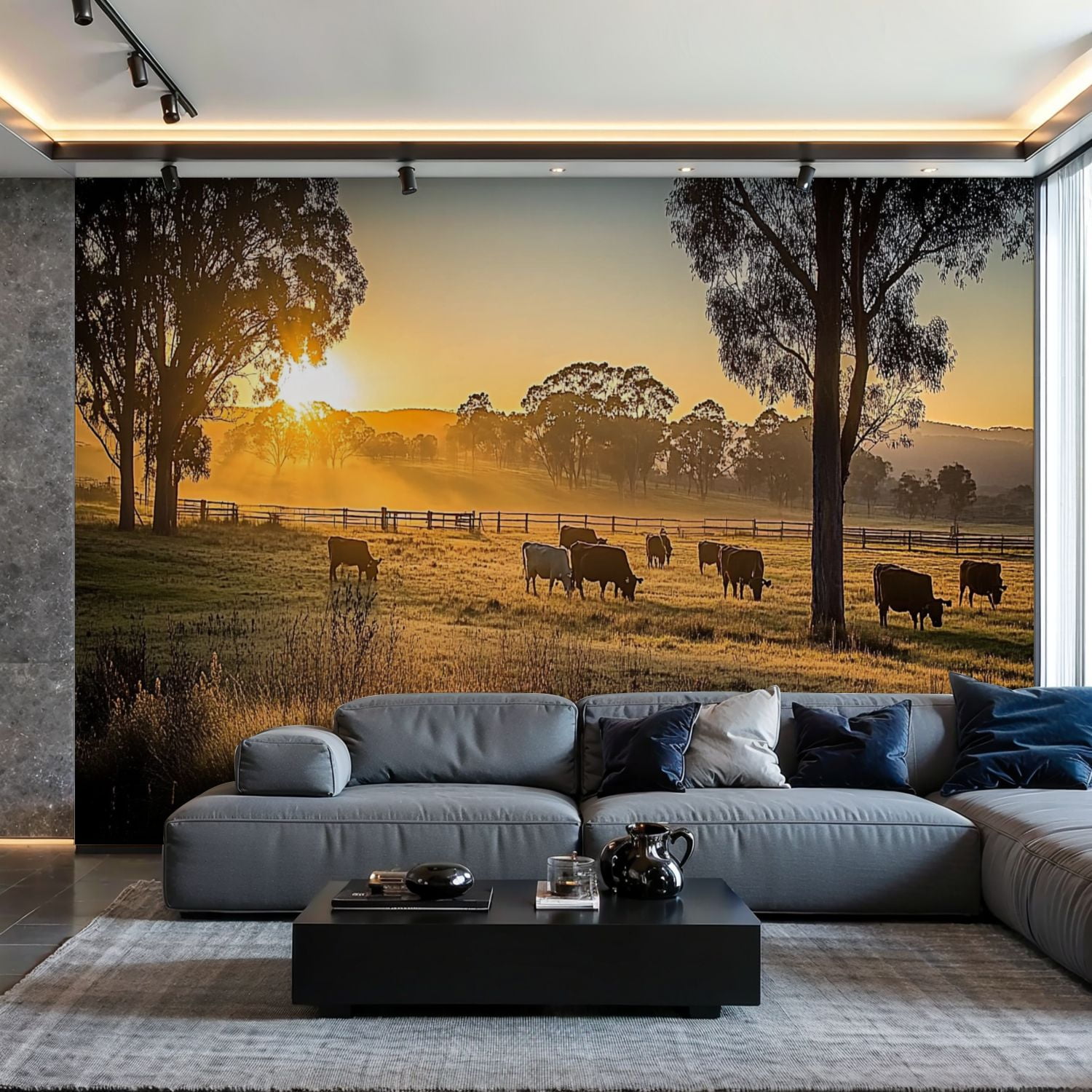 Prxcm Canvas Wall Mural Peel and Stick Large Wallpaper cattle morning ...