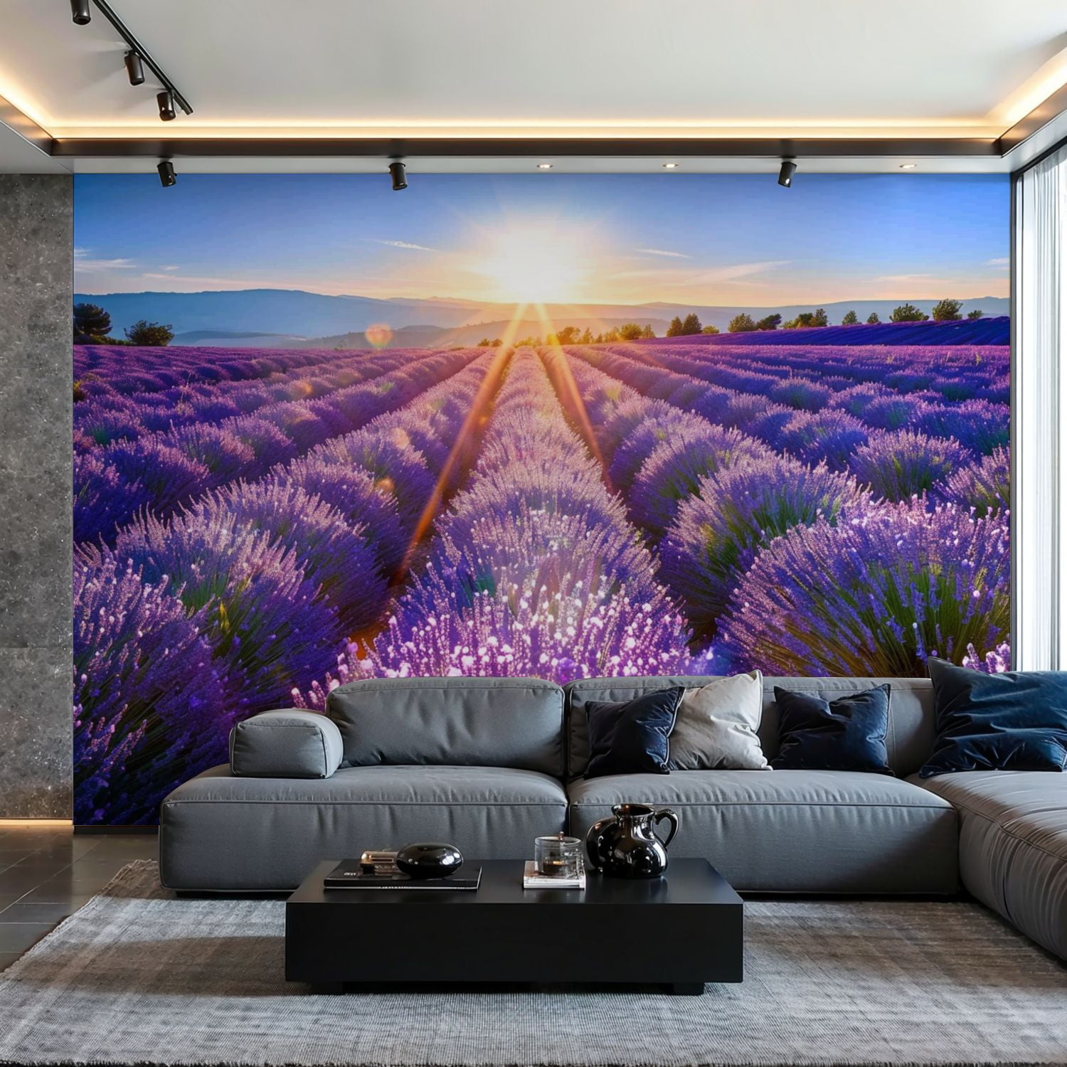 Prxcm Canvas Wall Mural Peel and Stick Large Wallpaper lavender fields ...