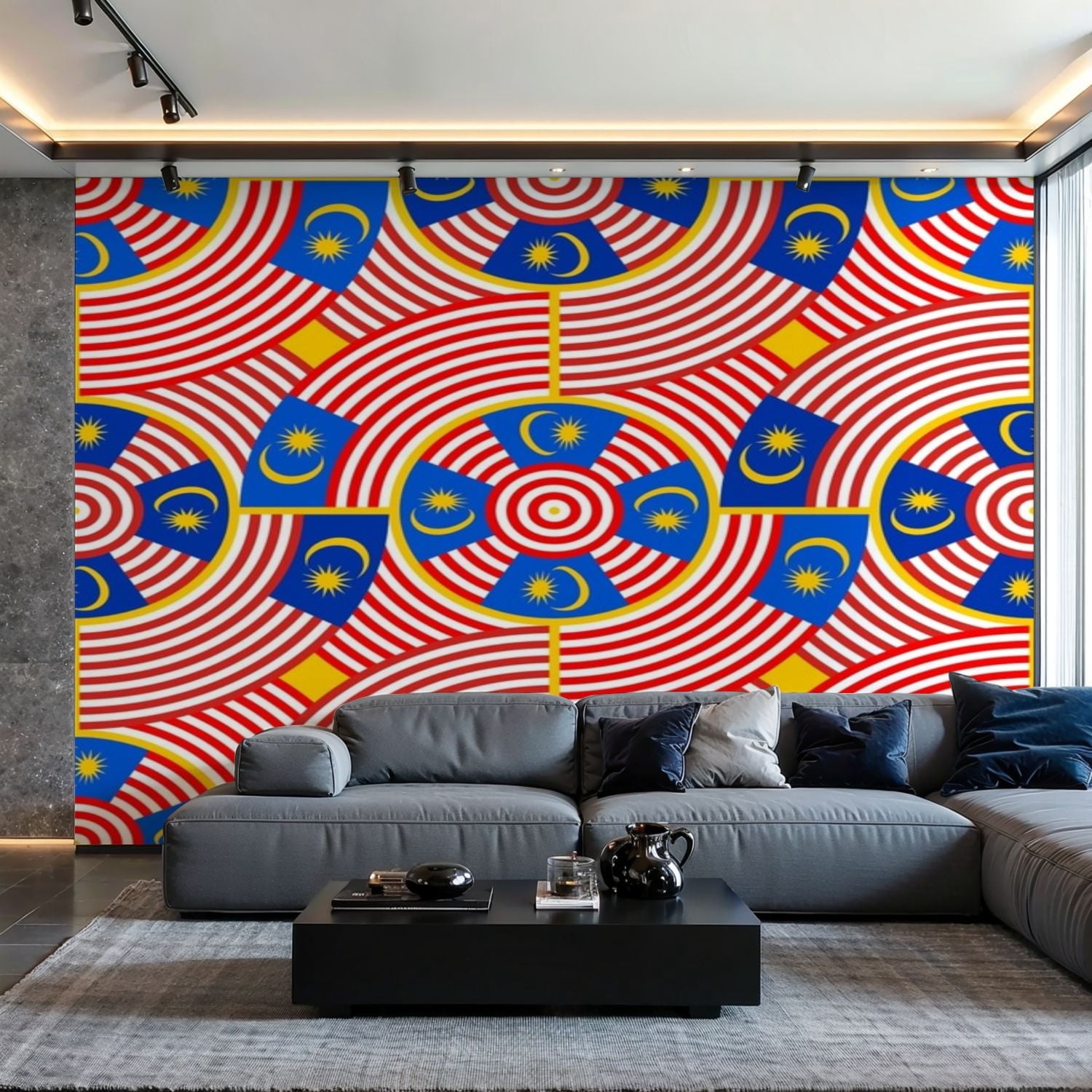 Prxcm Canvas Wall Mural Peel and Stick Large Wallpaper malaysia flag ...