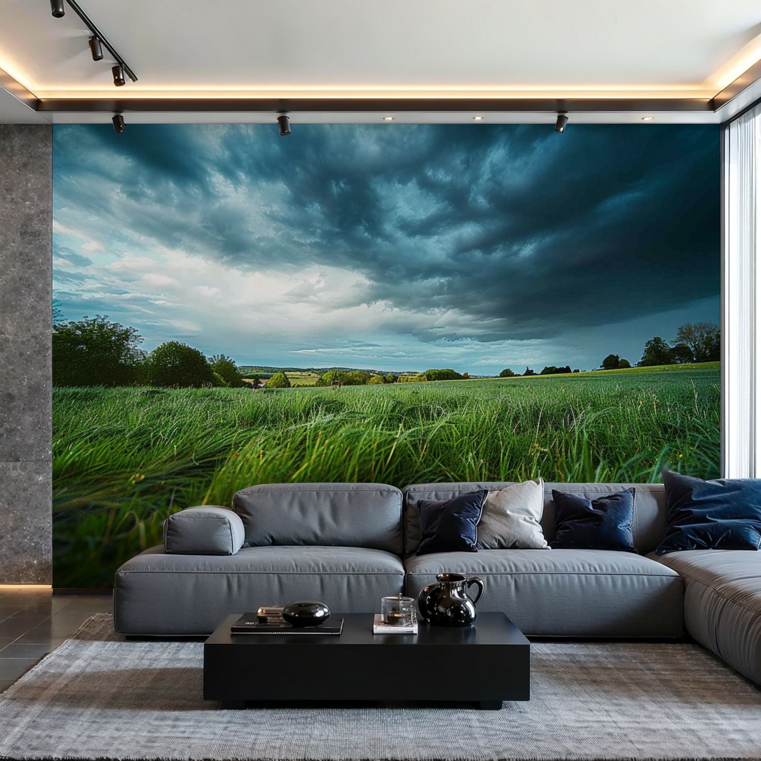 Prxcm Canvas Wall Mural Peel and Stick Large Wallpaper grass field Wall ...