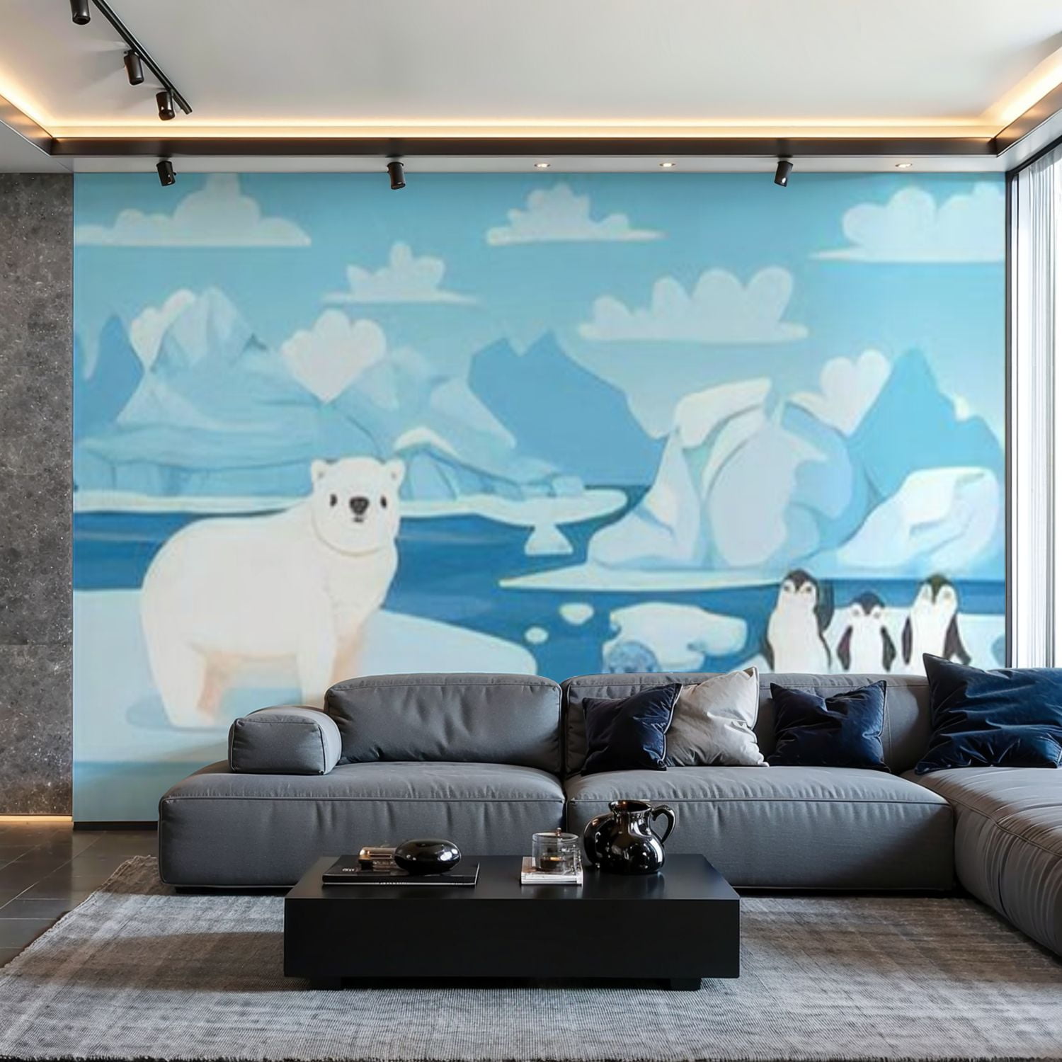 Prxcm Peel And Stick Canvas Wallpaper Cartoon Arctic Landscape Animals ...
