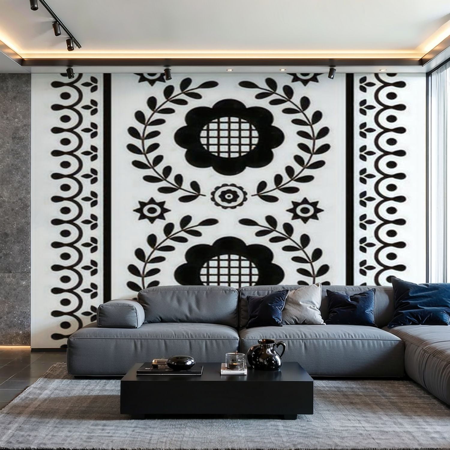 Prxcm Peel And Stick Canvas Wallpaper Seamless Floral Folk Art Inspired ...