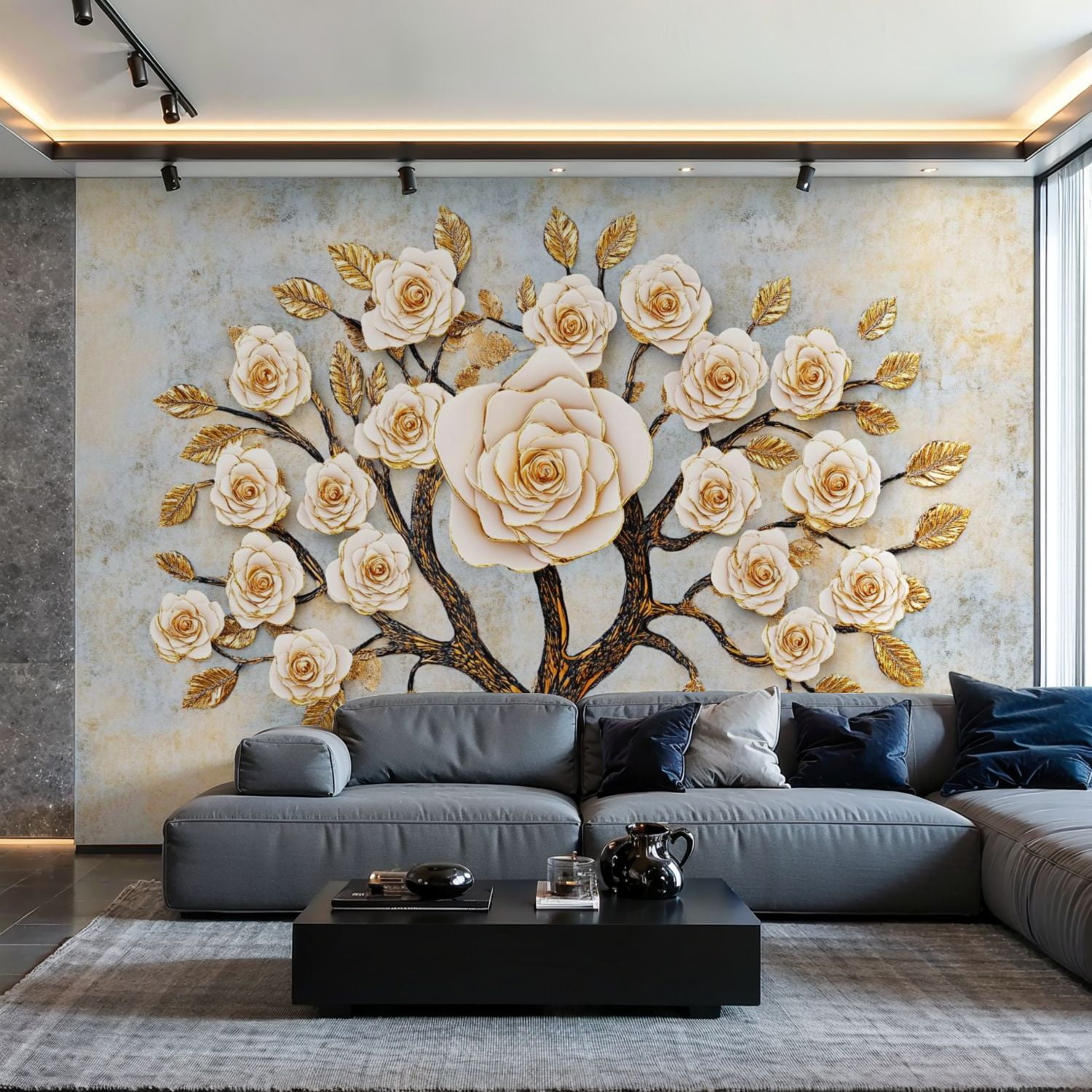 Prxcm Peel and Stick Canvas Wallpaper 3D tree pink roses wood brown ...