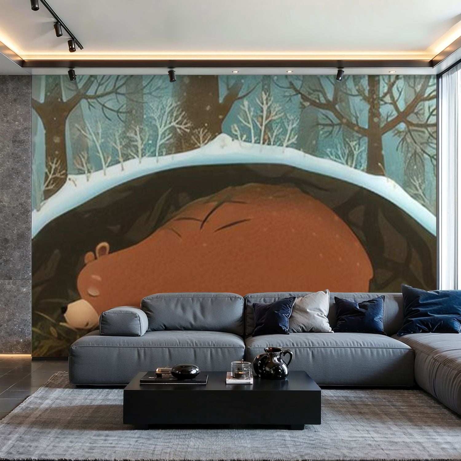 Prxcm Peel And Stick Canvas Wallpaper Bear Sleeping Inside Den Woods ...