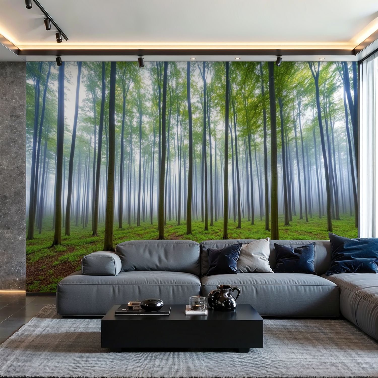 Prxcm Peel and Stick Canvas Wallpaper Blue Cold Morning Mist Forest ...
