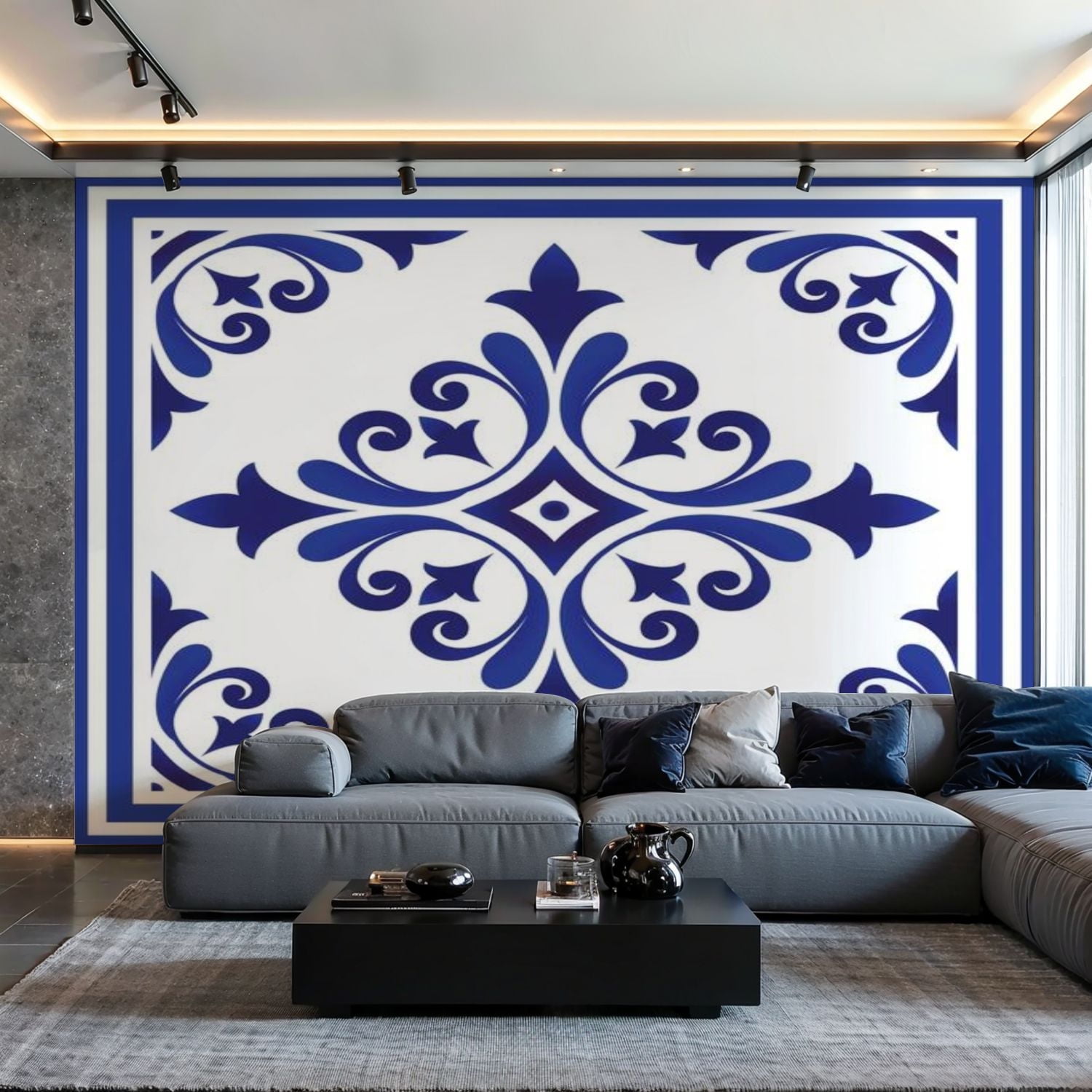 Prxcm Peel and Stick Canvas Wallpaper Blue white porcelain flower ...