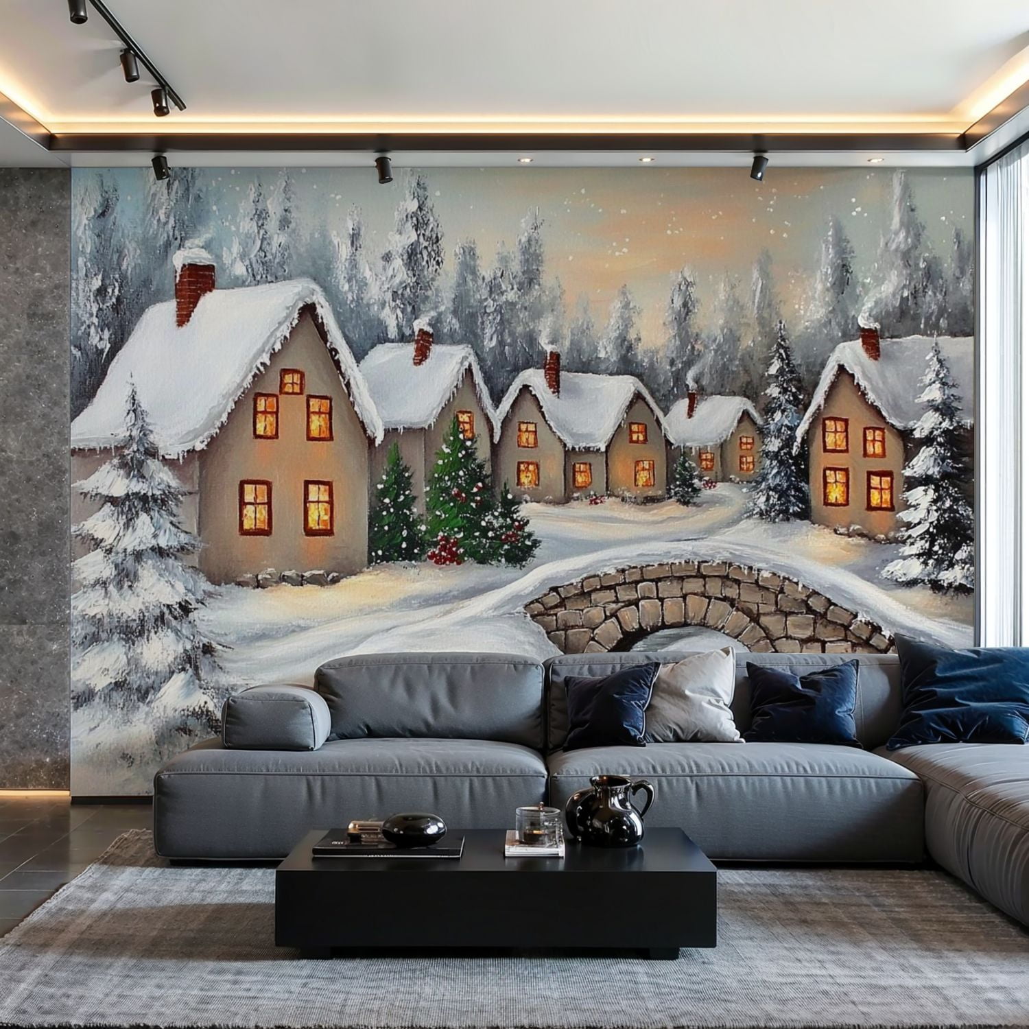 Prxcm Peel and Stick Canvas Wallpaper Christmas Hand Painted Christmas ...