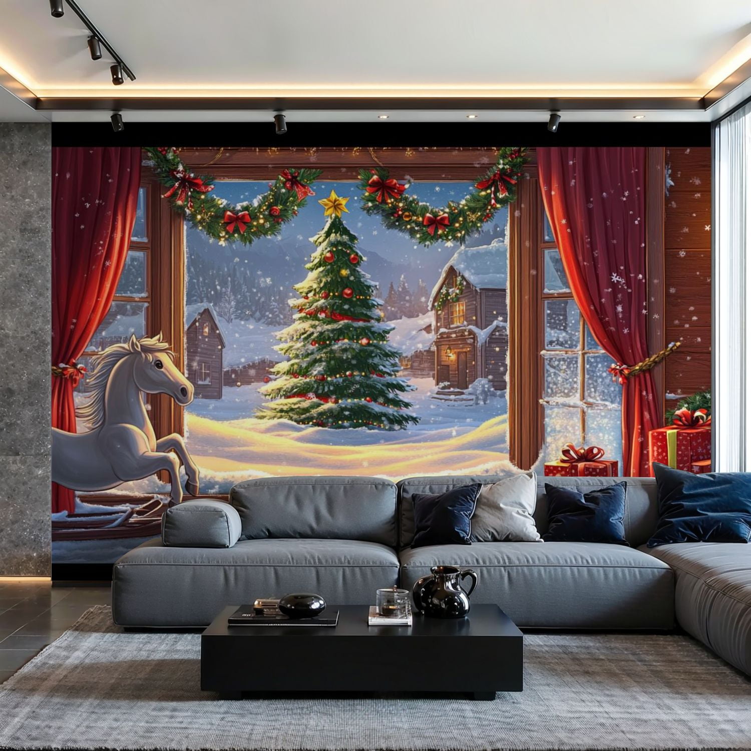 Prxcm Peel and Stick Canvas Wallpaper Christmas Window Winter Merry ...