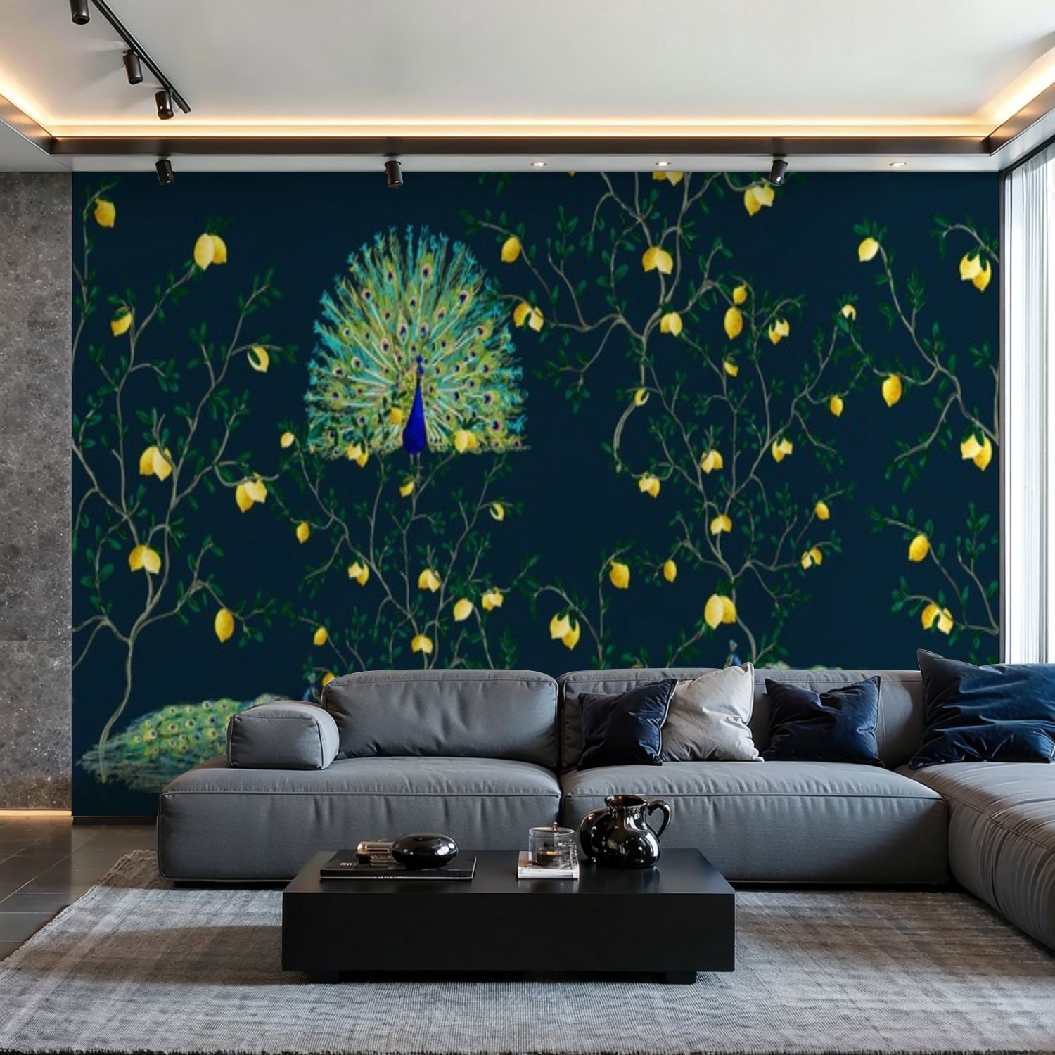 Prxcm Peel and Stick Canvas Wallpaper Exotic chinoiserie peacocks ...