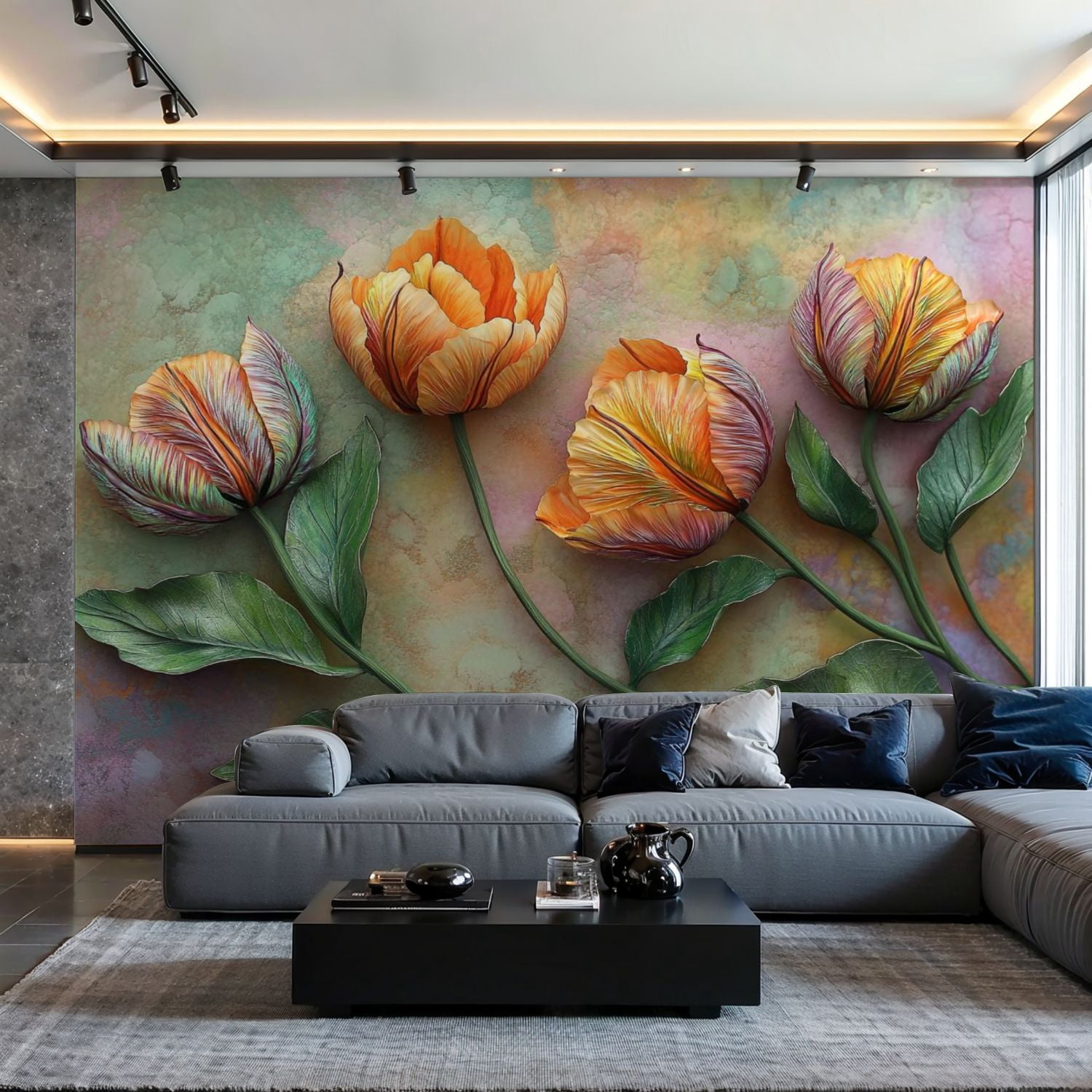Prxcm Peel and Stick Canvas Wallpaper Flowers Flower Floral Tulips ...