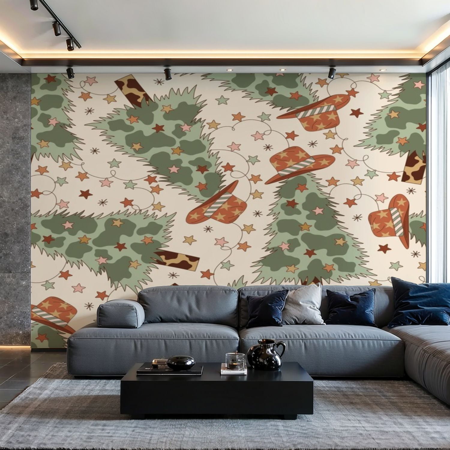 Prxcm Peel and Stick Canvas Wallpaper Groovy Howdy cowboy hat cow ...